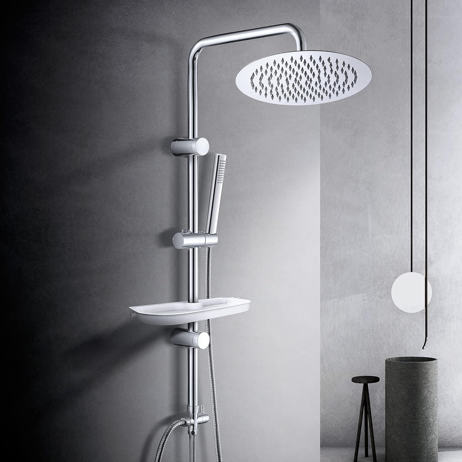 Görbach Système de douche à effet pluie, set de douche avec étagère ...