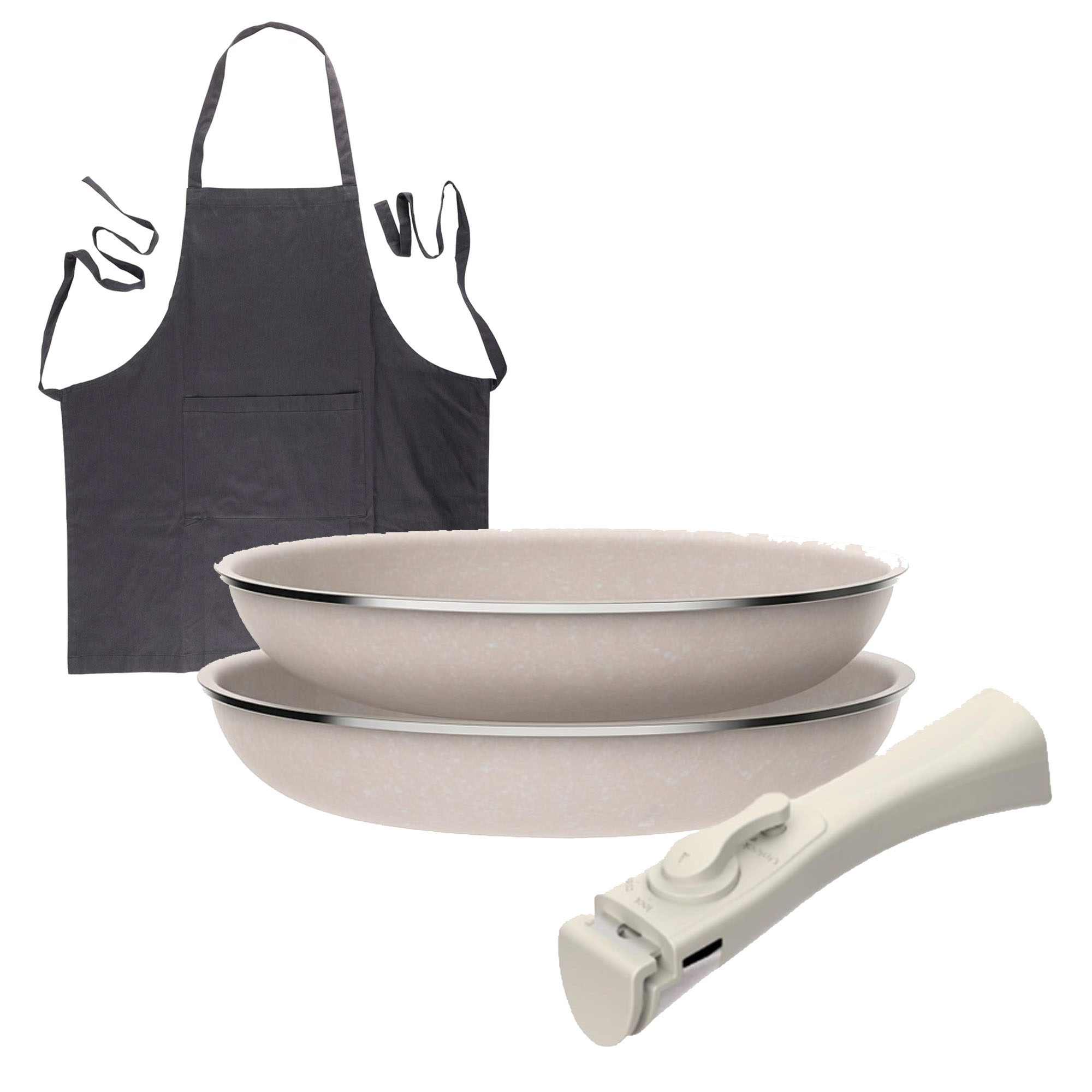 Poêles à induction Click&Cook Ø24Ø28cm et tablier gris | Leroy Merlin