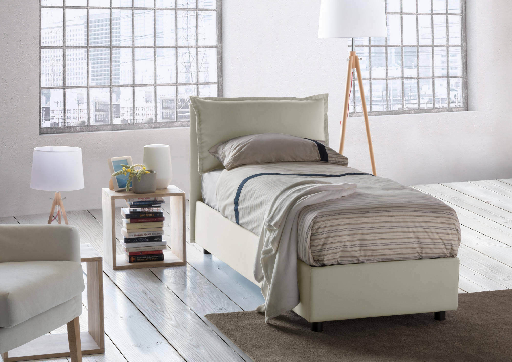 Cama individual Carolina, Cama contenedor con revestimiento de tela ...