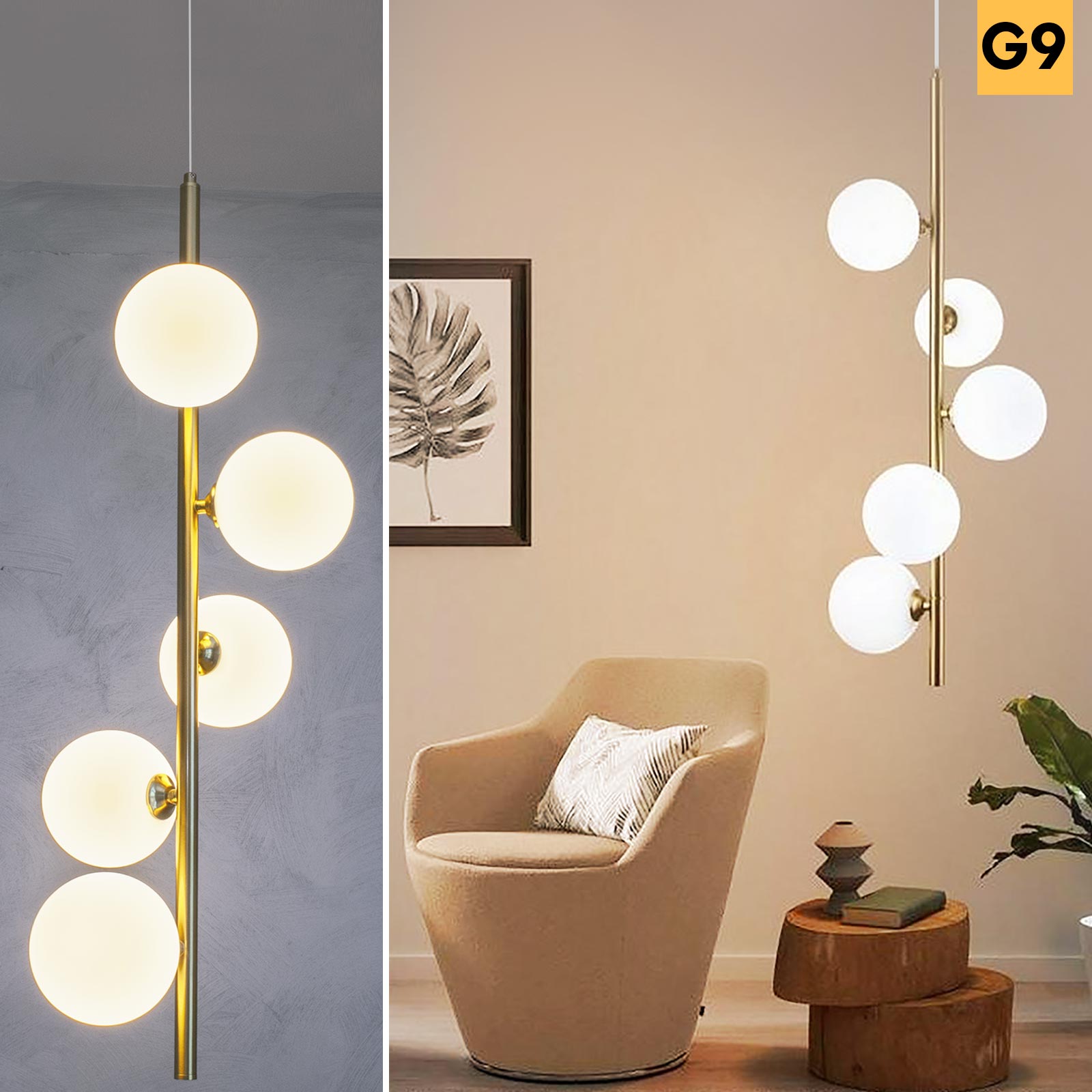 Lampadario bronzo sospensione 5 luci G9 LED pendente paralume luce ...