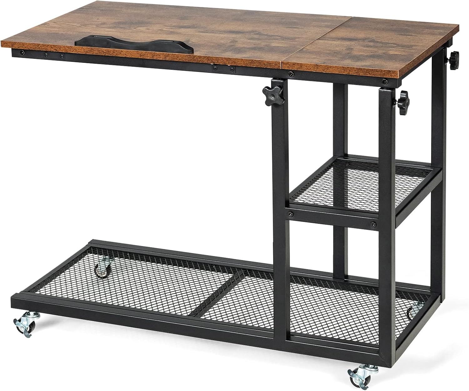 Table de Chevet Réglable en Forme de C avec Plateau Inclinable, Roues ...