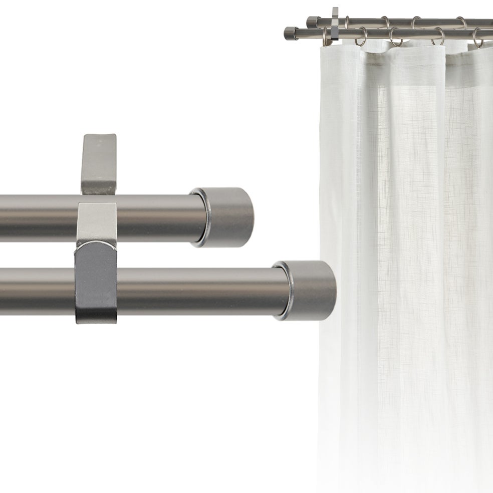 Kit de Tringle à rideau double en métal Ø22mm, Bouchon Installation au mur, Tringle à rideau de ...