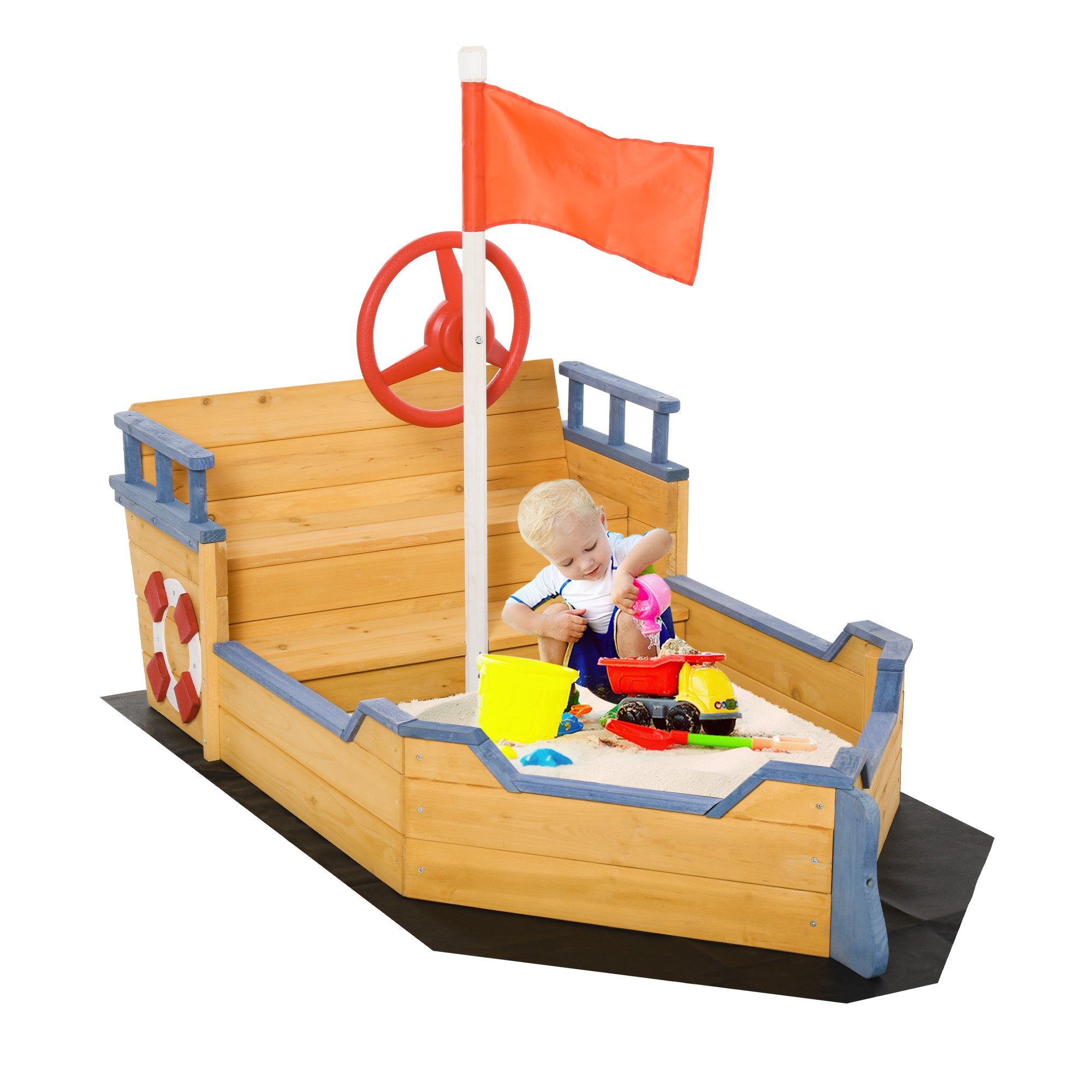 Arenero infantil de madera de galeón Outsunny 158x78x45,5 cm natural ...