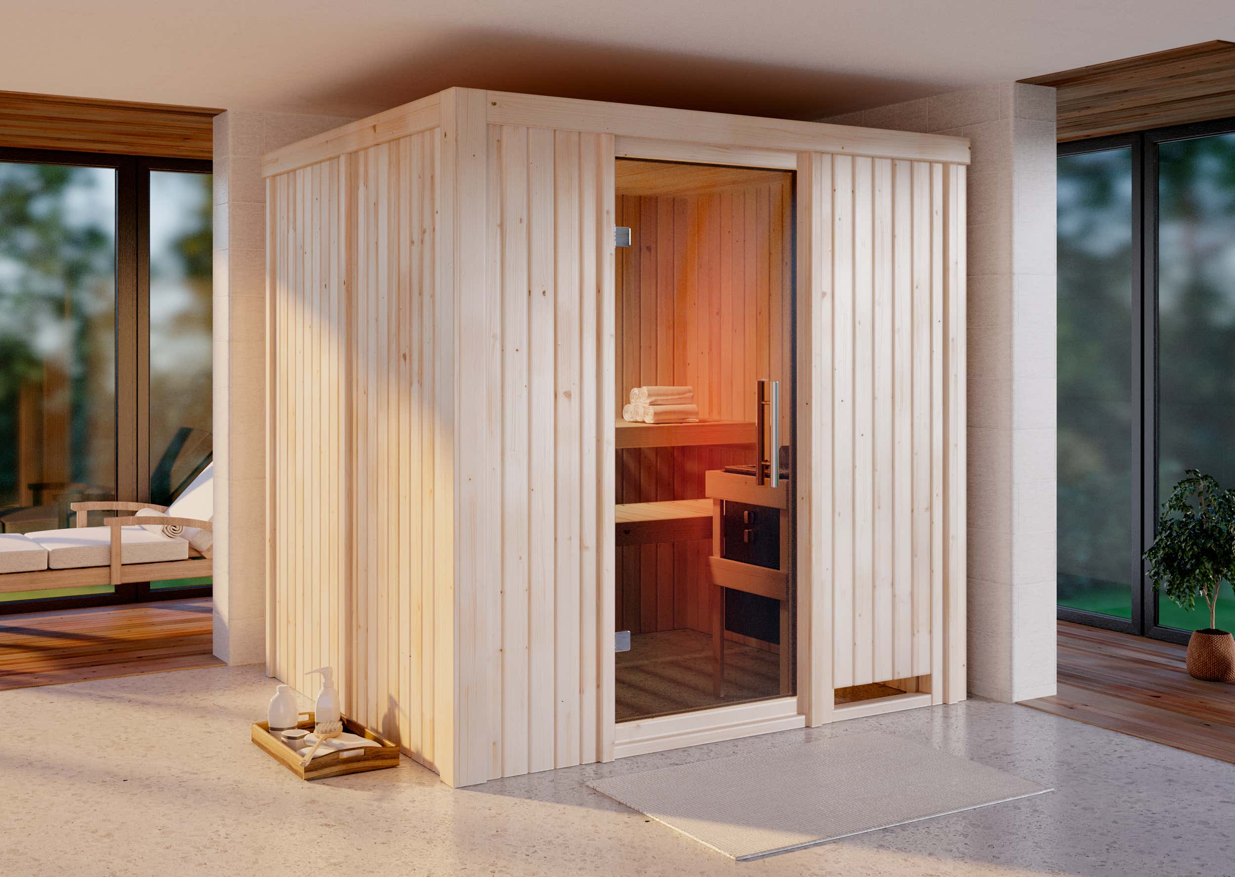 Sauna intérieur Daria avec entrée principale Karibu, 2x1.7m dim. ext ...