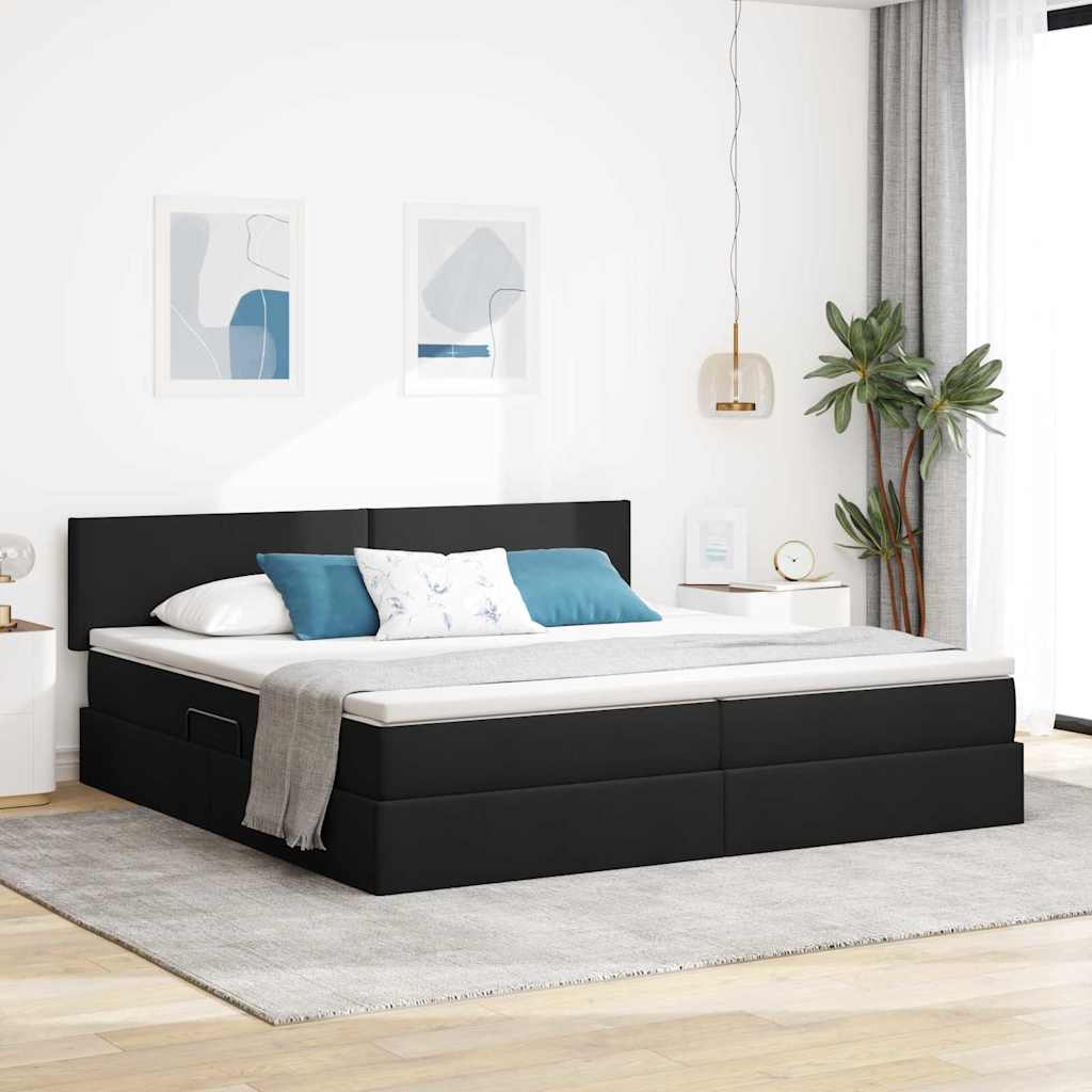 Lit avec rangement et LED avec matelas Noir 200 x 200 cm tissu | Leroy ...