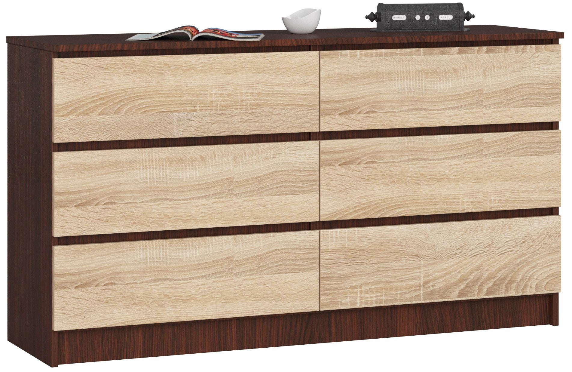 Cassettiera: sei cassetti, colore: wengè | Quercia Sonoma, 138 x 77 x ...