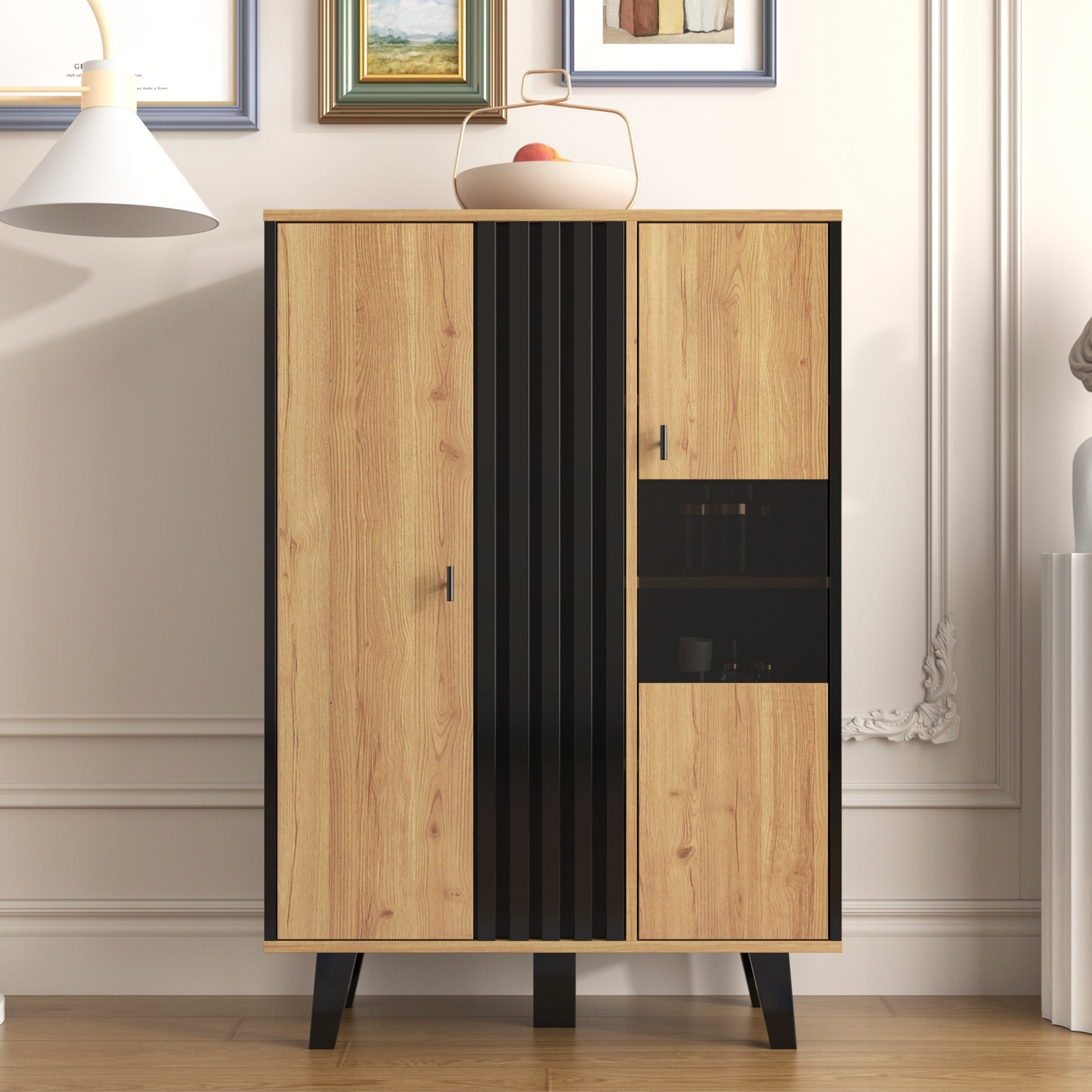 Meuble d'appoint - Design en bois noir - Éclairage LED, verre ...