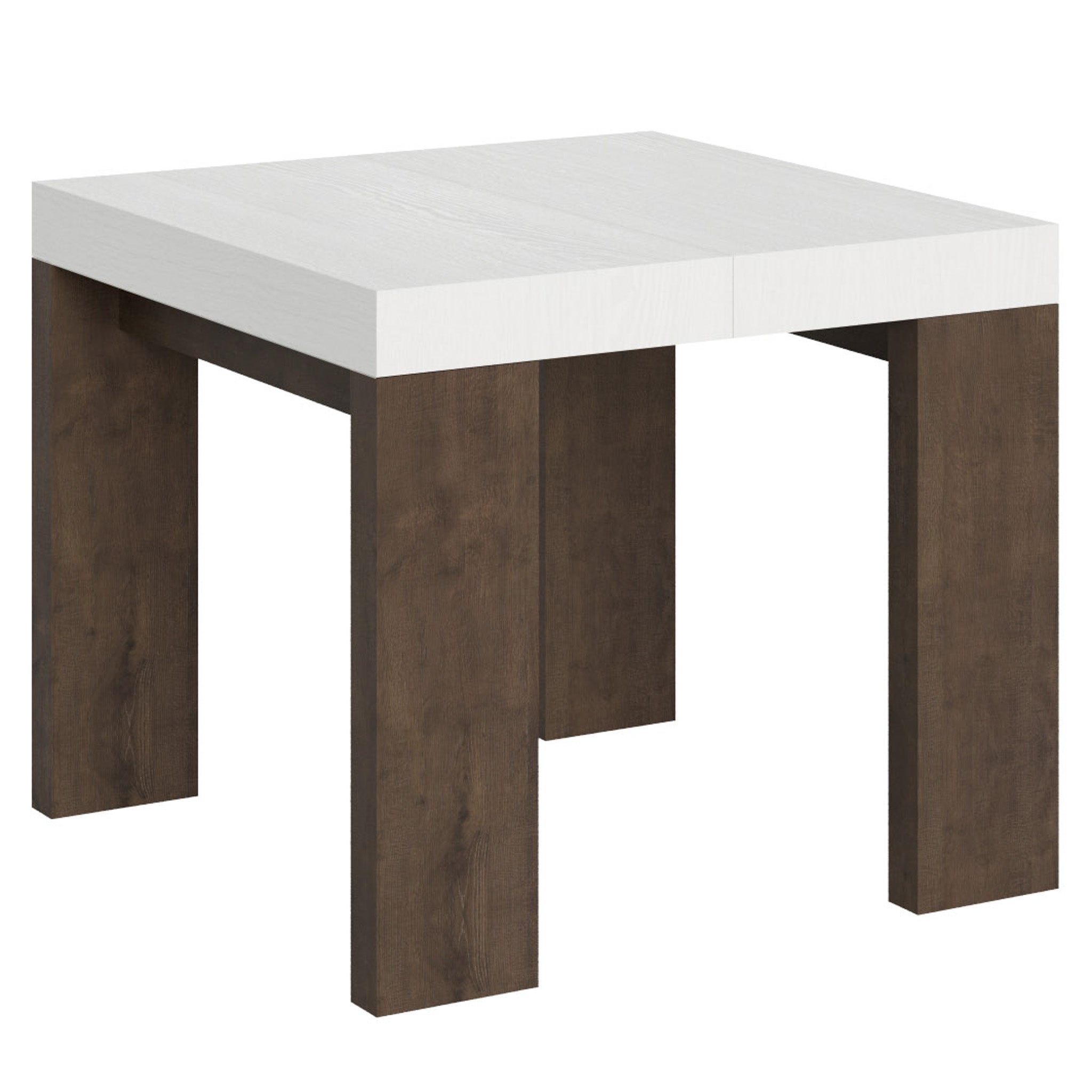 Table extensible 90x90/246 cm Roxell Mix dessus Frêne Blanc pieds Noyer | Leroy Merlin