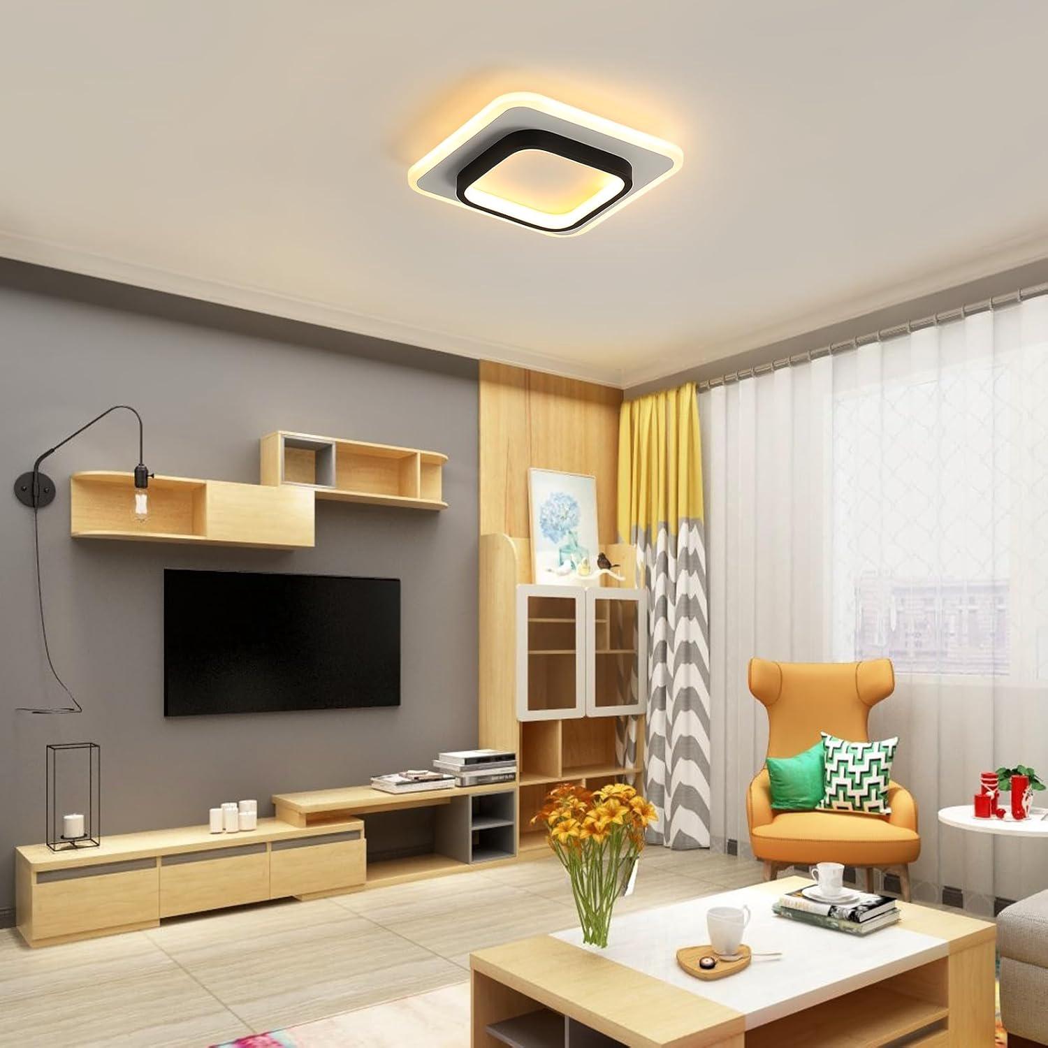 Plafonnier LED Moderne, Lampe de Plafond Noir Carré, Luminaire ...