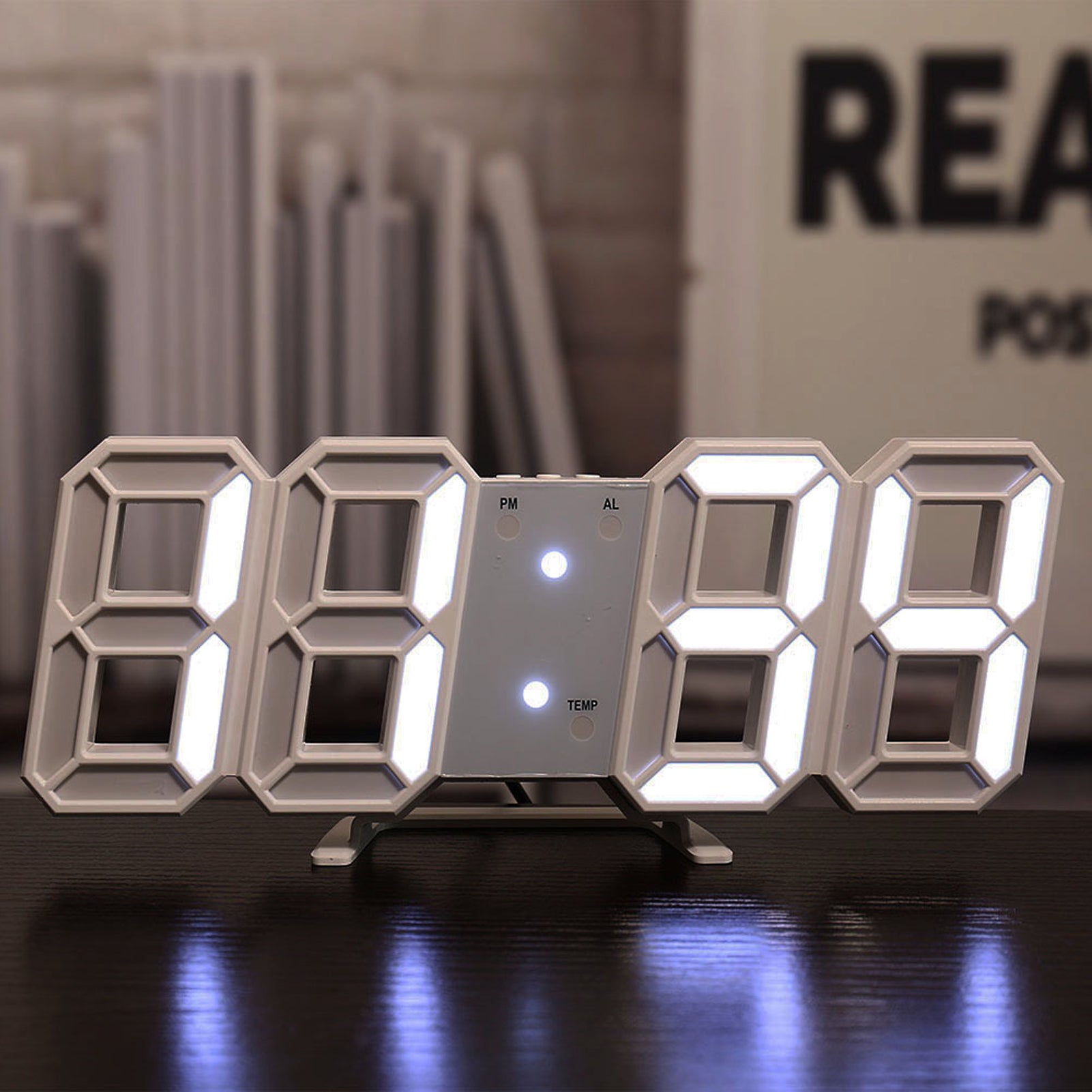 Reloj de pared LED 3D minimalista con marco blanco, despertador digital ...