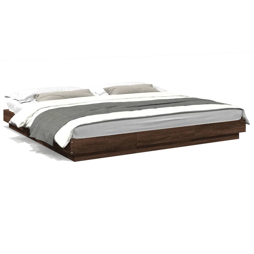 Cadre de lit avec lumières LED chêne marron 200x200 cm vidaXL | Leroy ...