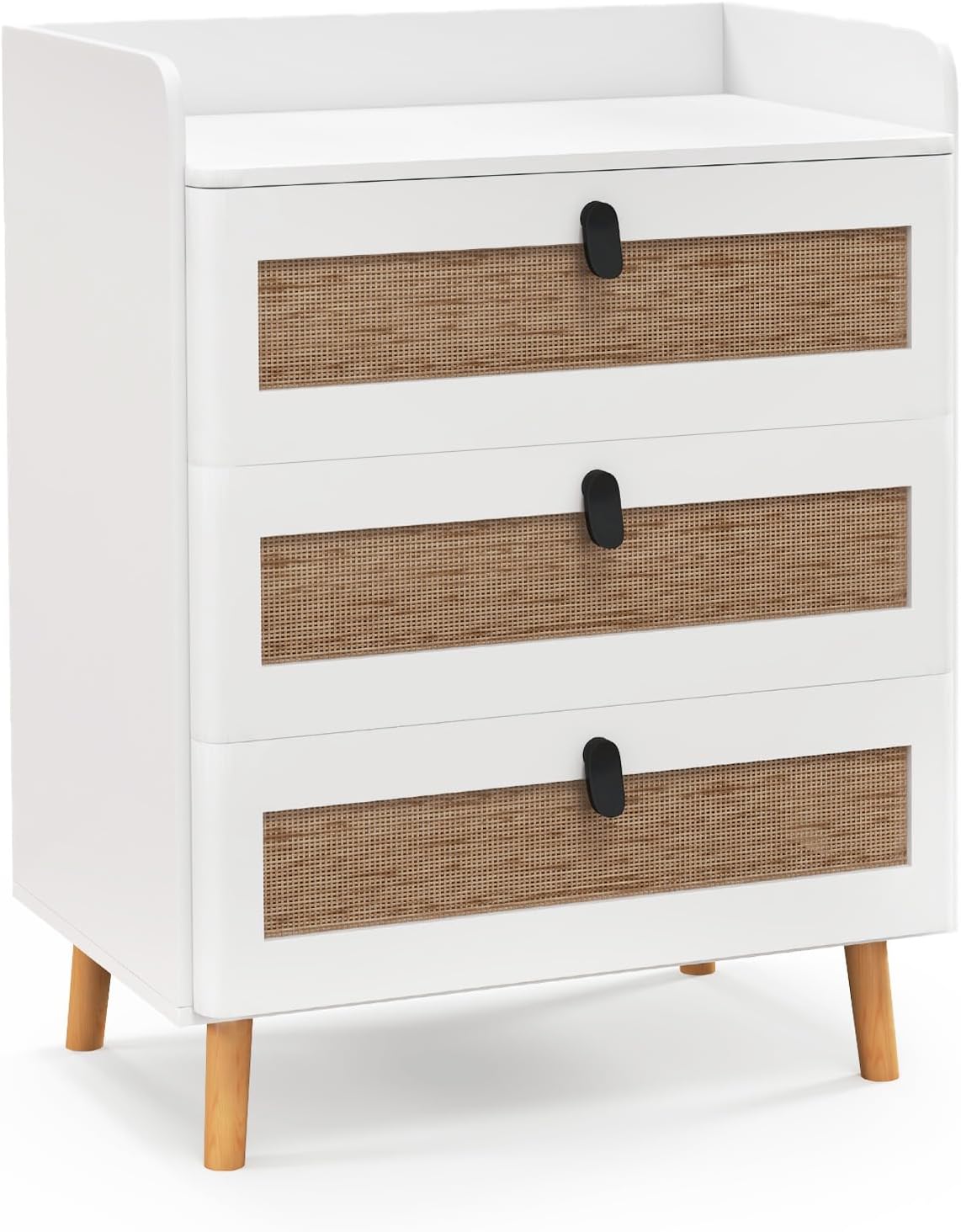 Commode 3 Tiroirs, Commode Chambre Adulte Pieds en Bois Massif, Blanc ...