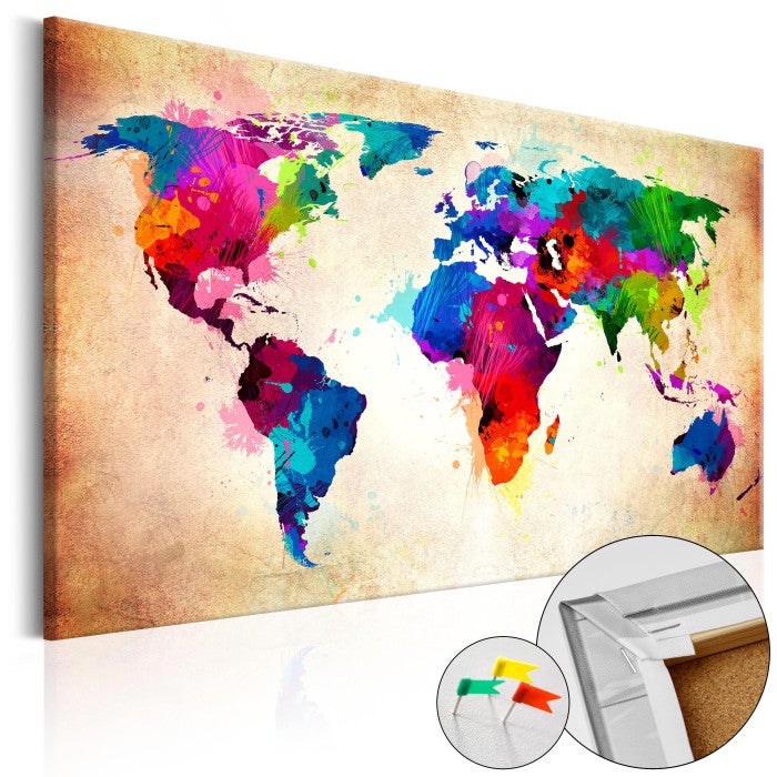 Tableau en Liège "Carte du Monde - Colourful Ranger" 80 x 120 cm ...