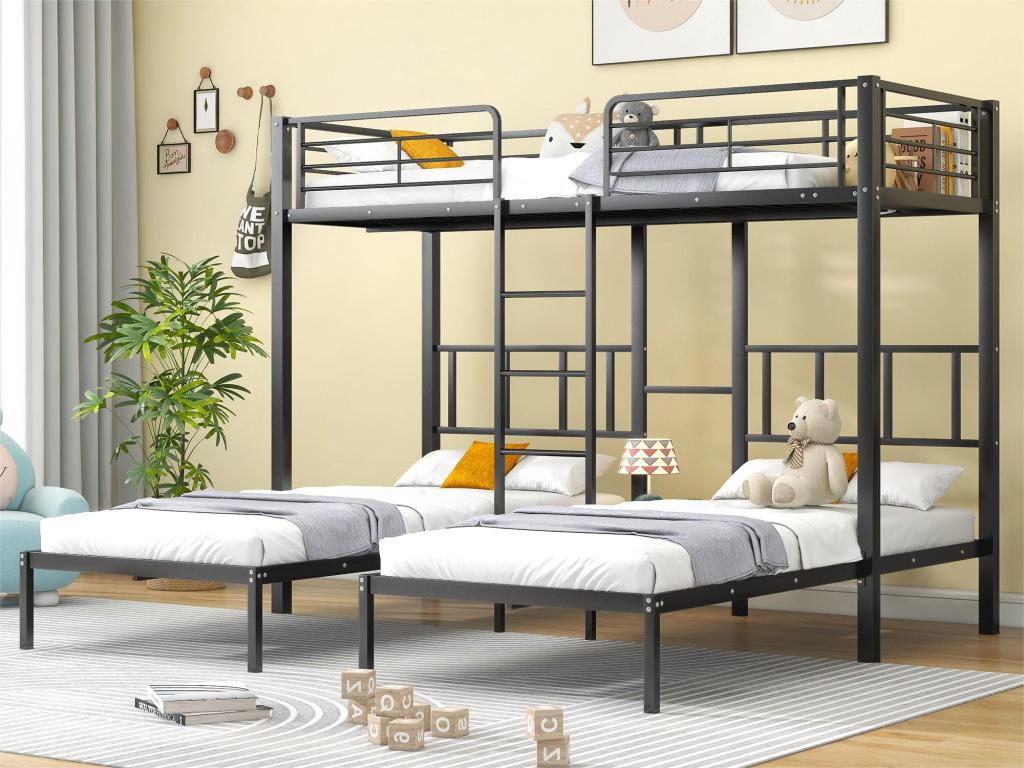 Lit superposé triple 3x90x200cm avec échelle et un plateau - cadre en ...