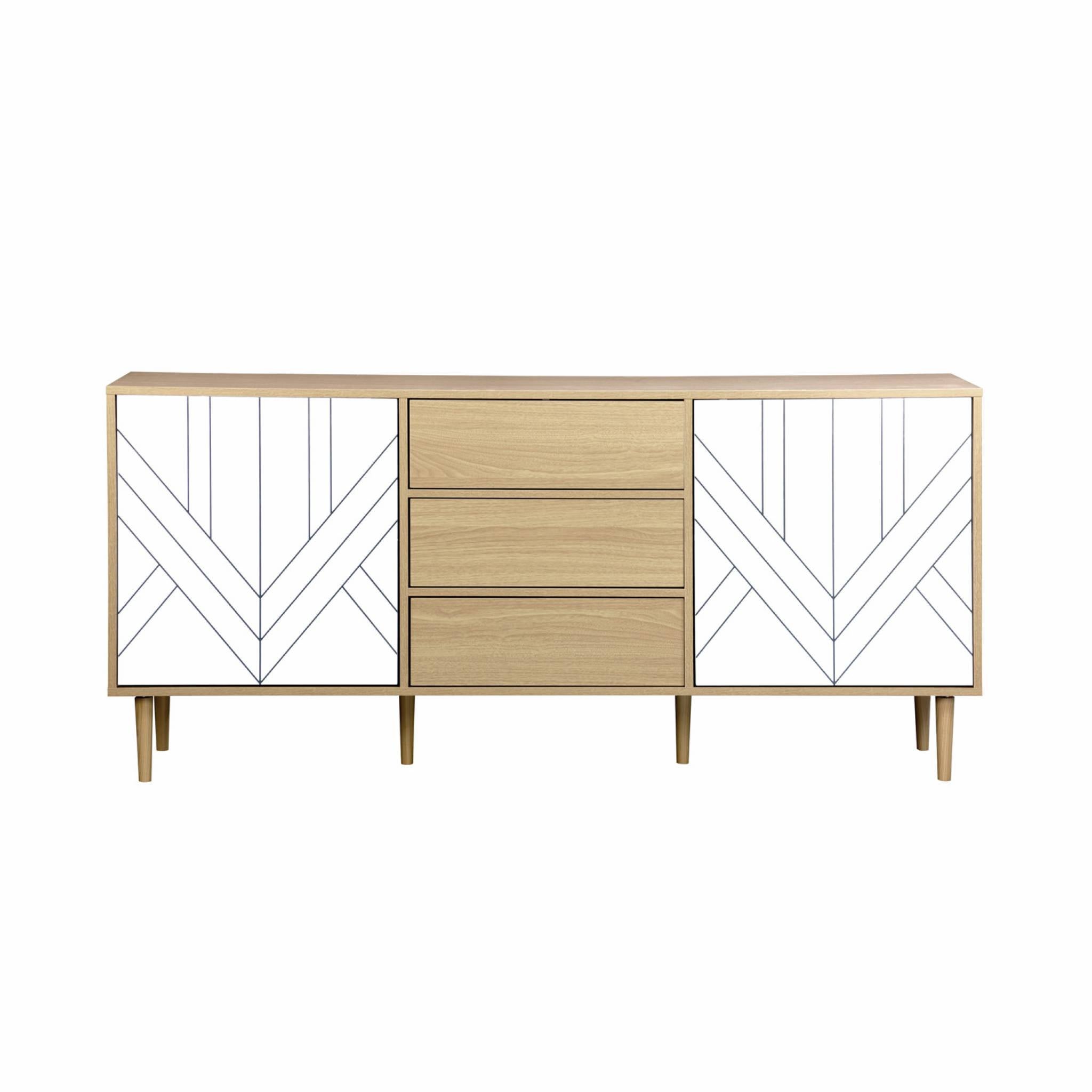 Buffet de rangement décor bois et blanc - Mika - 2 niveaux. 2 portes. 3 ...