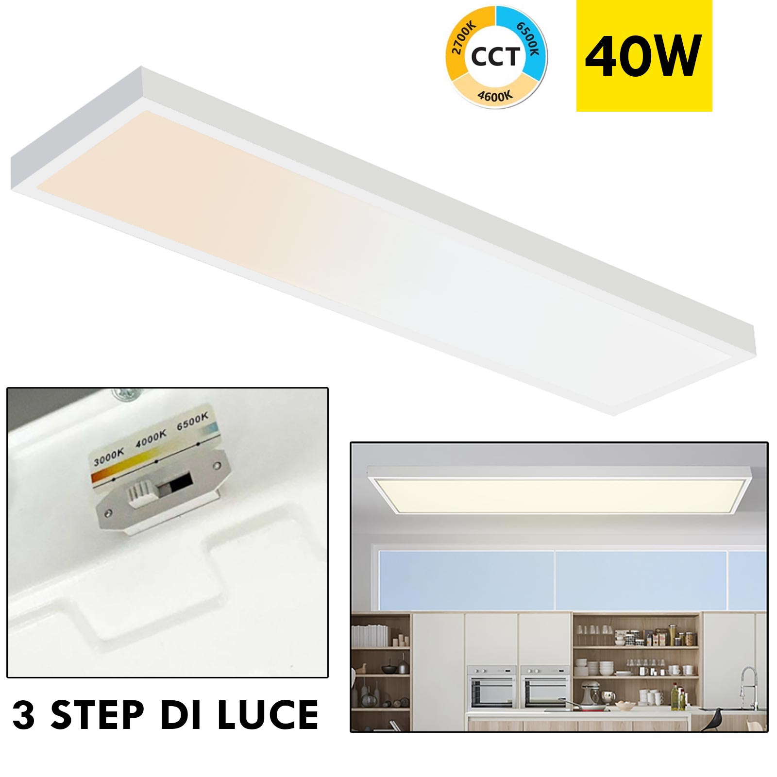 Plafón LED rectangular 40W Lámpara de techo 120x30 CCT de 3000K a 6500K ...