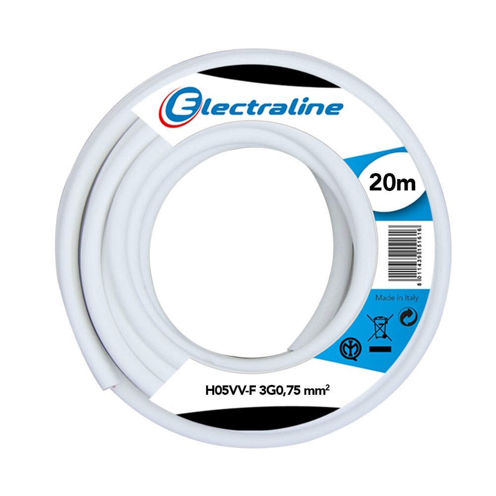 Electraline 11665 Cavo per Prolunghe H05VV-F, Sezione 3G0.75 mm, 20 mt, Bianco | Leroy Merlin