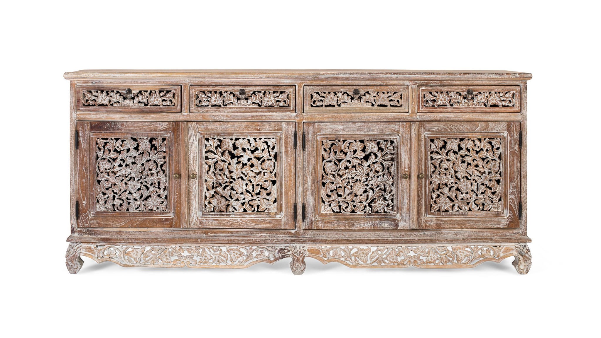 Buffet en bois de teck sculpté, style bohème - 78 x 180 x 40 GINER Y ...