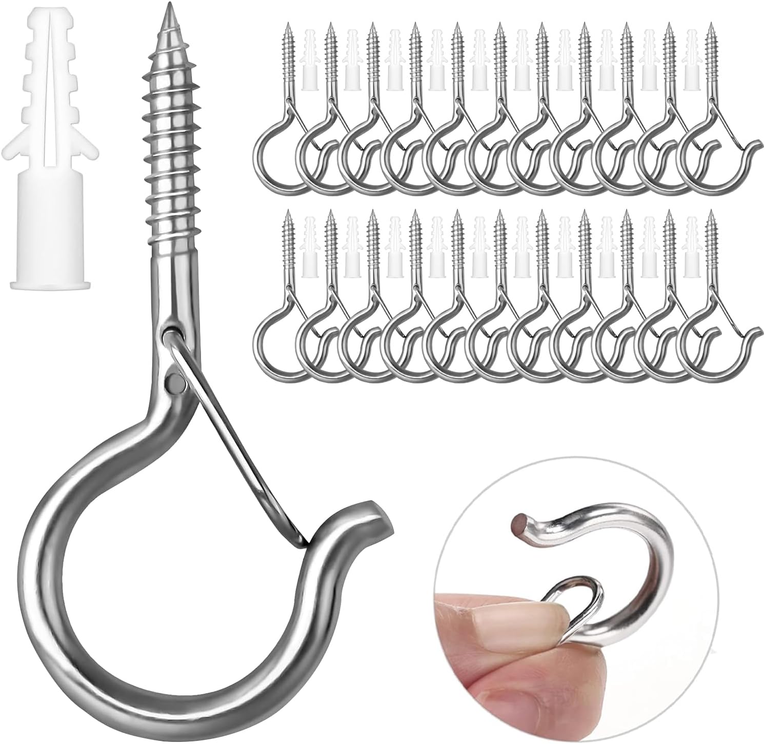 Crochet Inox a Visser 30 Pièces Piton à Visser avec Boucle de Sécurité ...