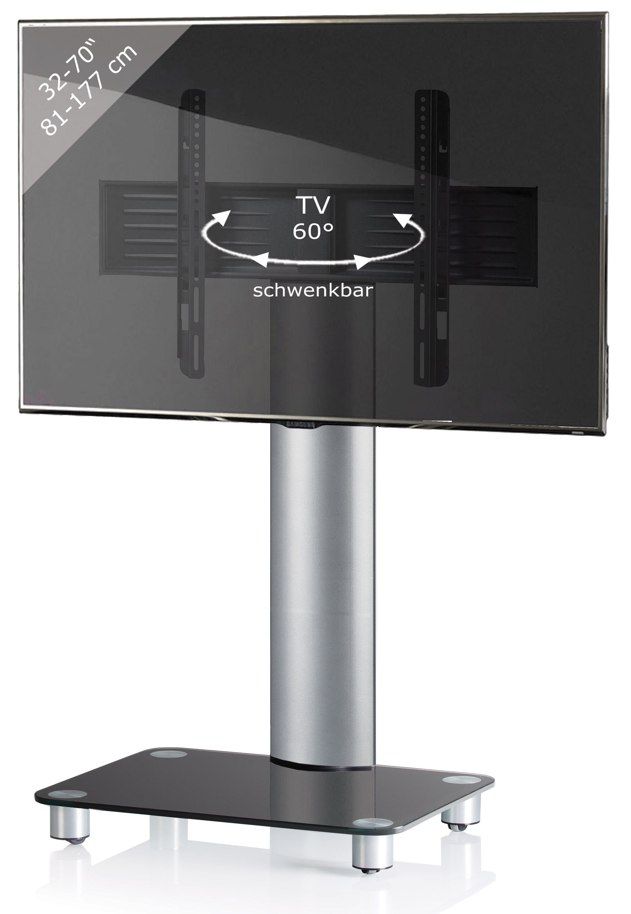 Pied TV Rack Alu Verre Roulettes Tosal | Leroy Merlin