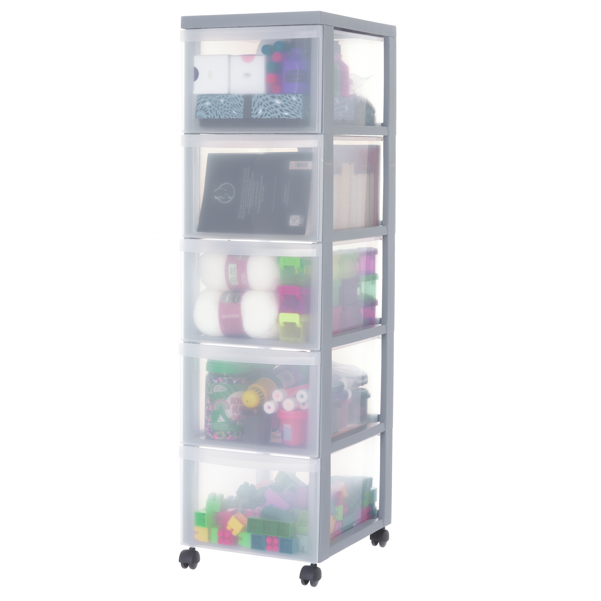 Iris Ohyama, Tour de rangement plastique, Tiroir rangement bureau de 5 x 15L, Sans BPA, DC-305 ...