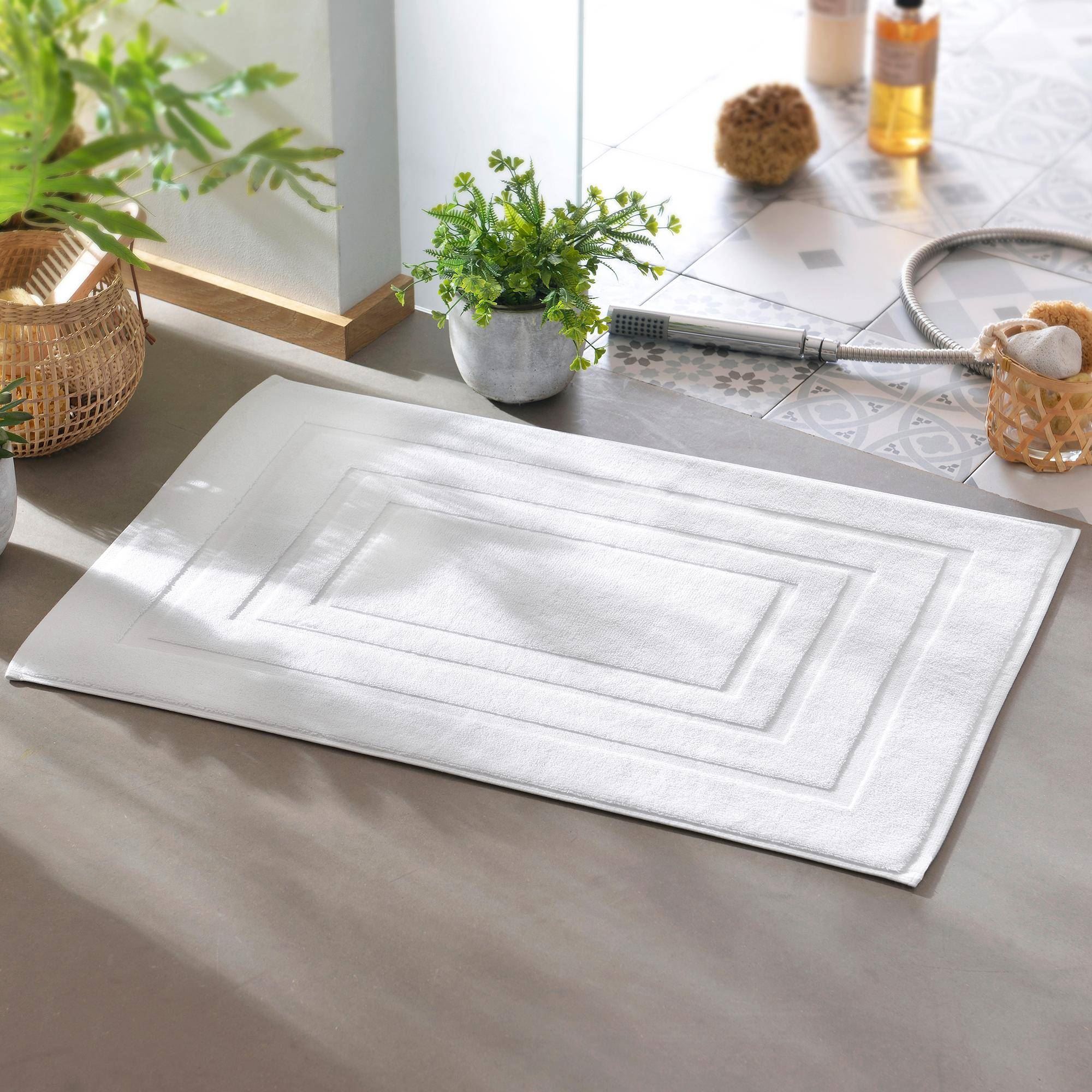 Tapis de bain ATLANTIQUE 60x60 blanc en coton 900 g/m² | Leroy Merlin
