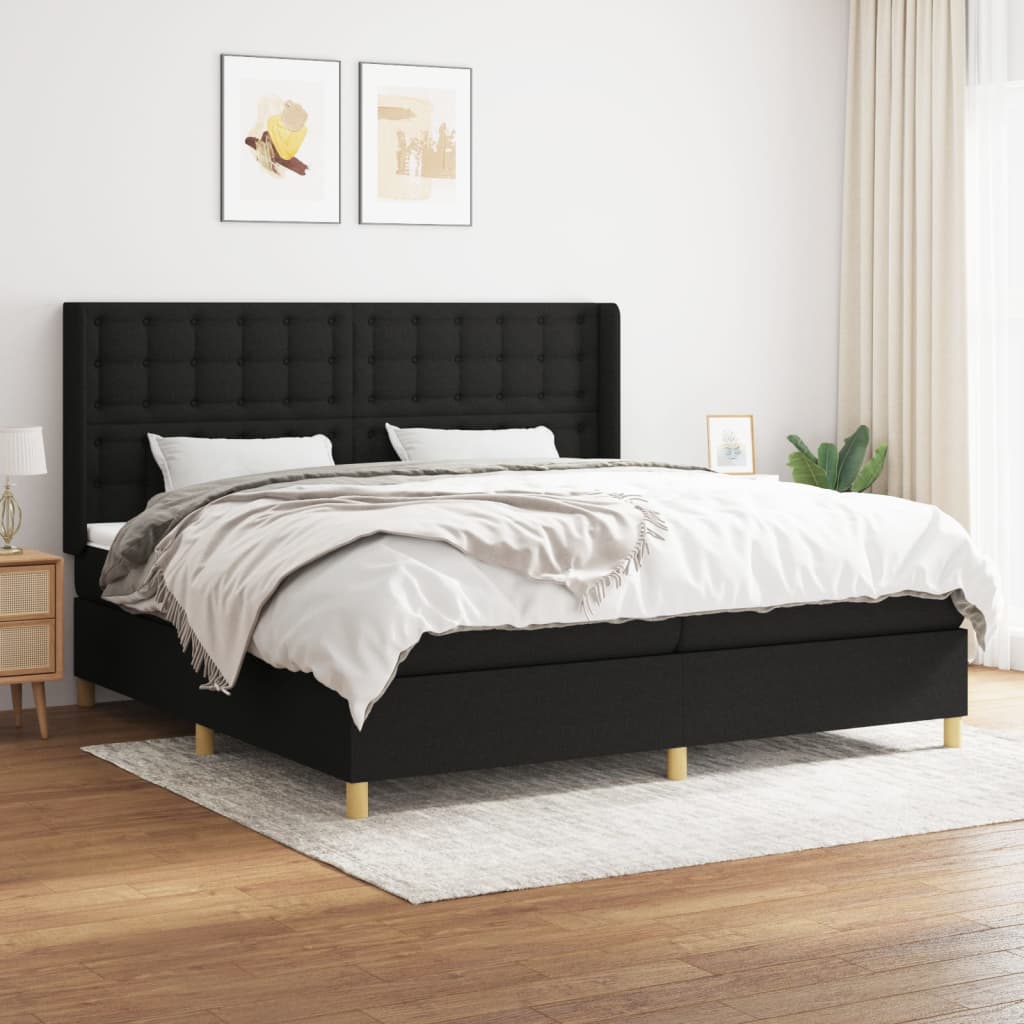 Lit à sommier tapissier avec matelas Noir 200x200 cm Tissu | Leroy Merlin