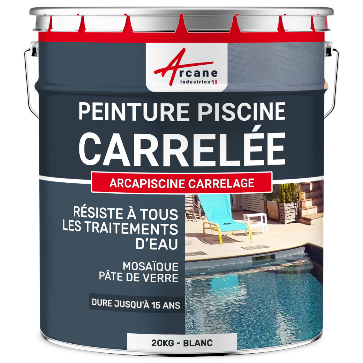 Peinture Piscine Carrelage Polyuréthane - 20 kg (jusqu'à 65m² en 2 couches) Blanc - ARCANE ...