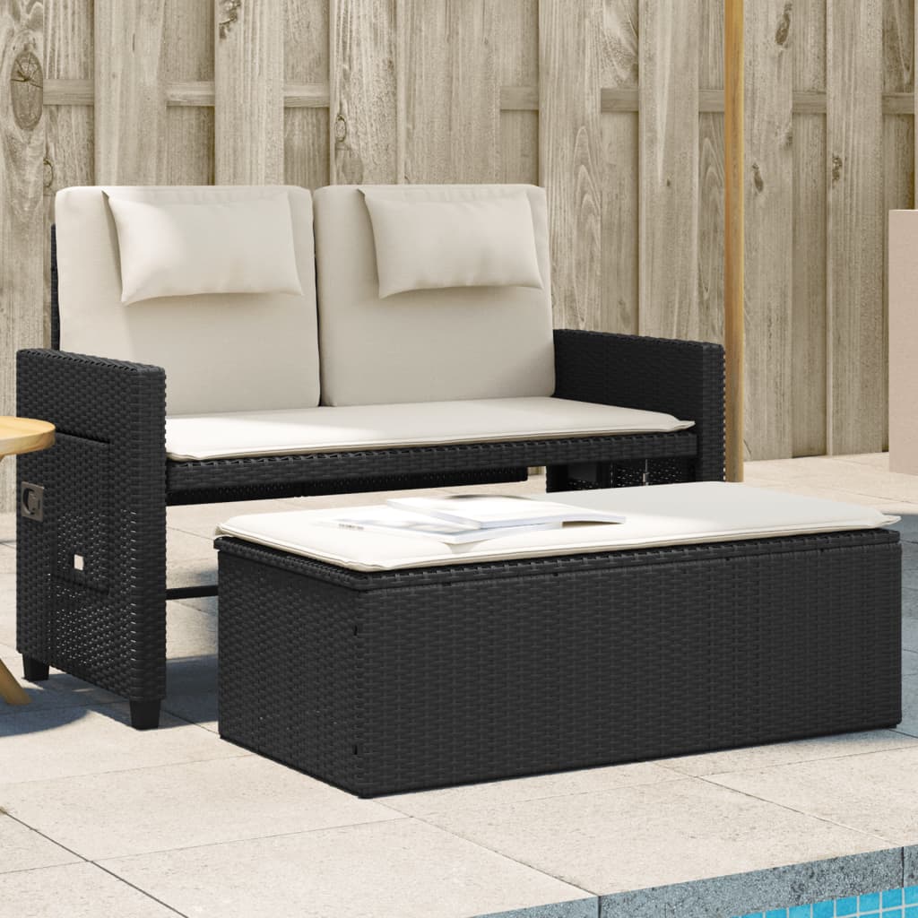 Banc inclinable de avec coussins noir résine tressée | Leroy Merlin