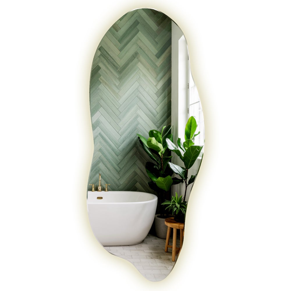 Specchio LED con luce naturale, design moderno e forma organica, adatto ...
