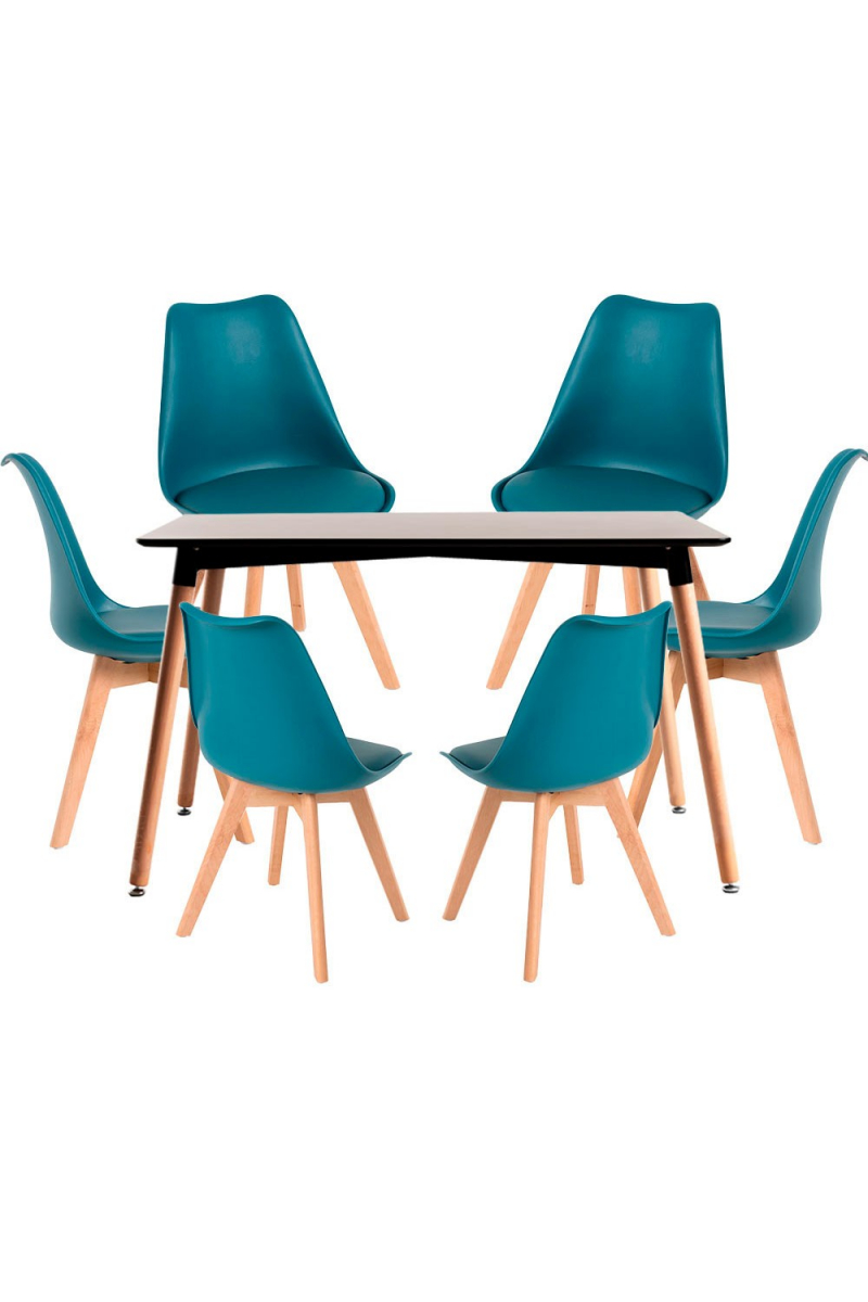 Conjunto Mesa Tower Rectangular 120 x 80 cm Negra y Pack 6 Sillas Synk Basic - Verde azulado ...
