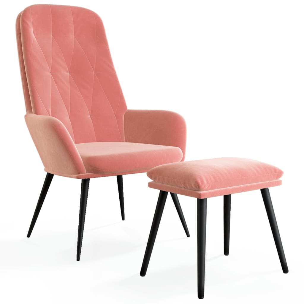 Sillón de relax con taburete terciopelo rosa | Leroy Merlin