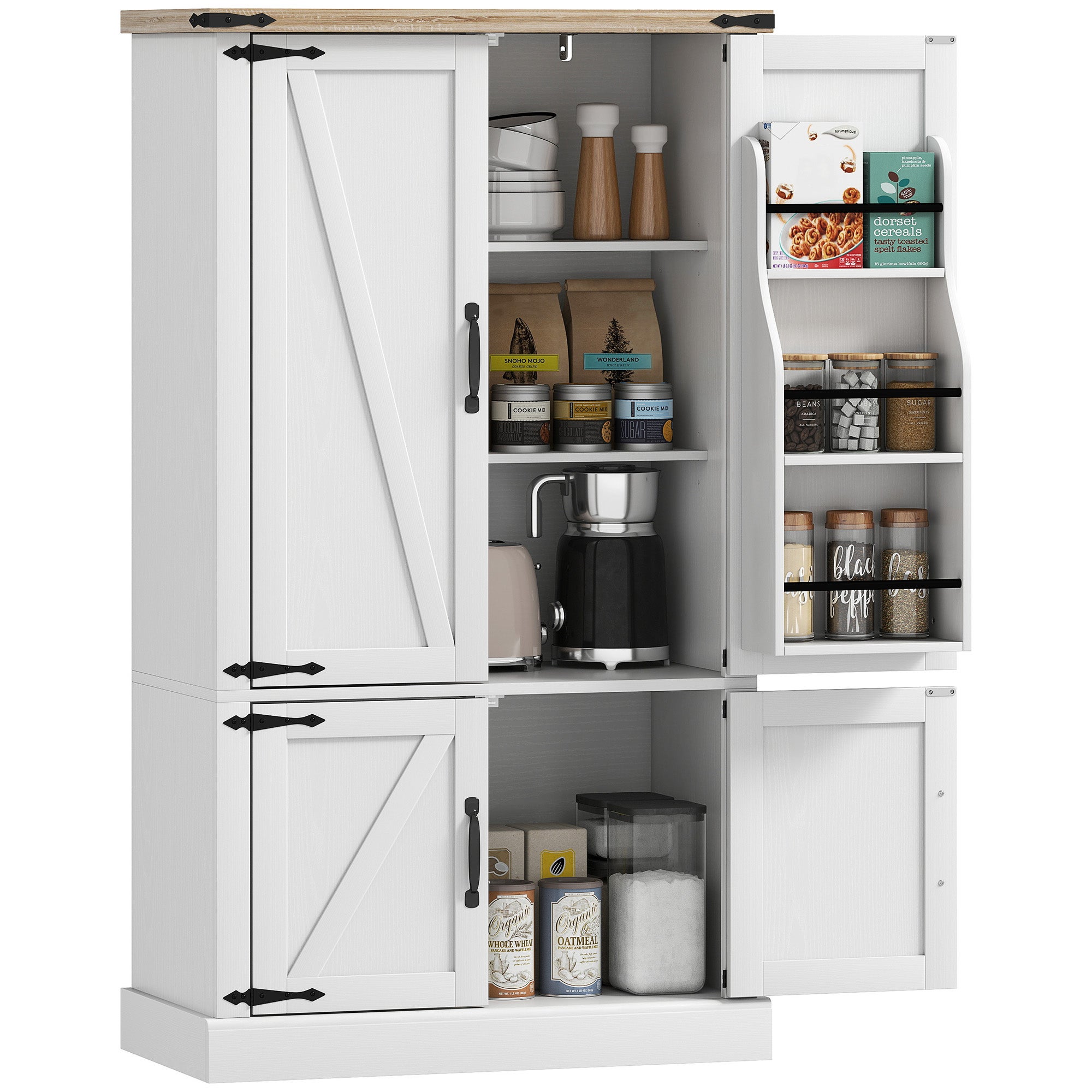Buffet de cuisine - Armoire avec 4 portes et porte-épices - MDF - Blanc ...