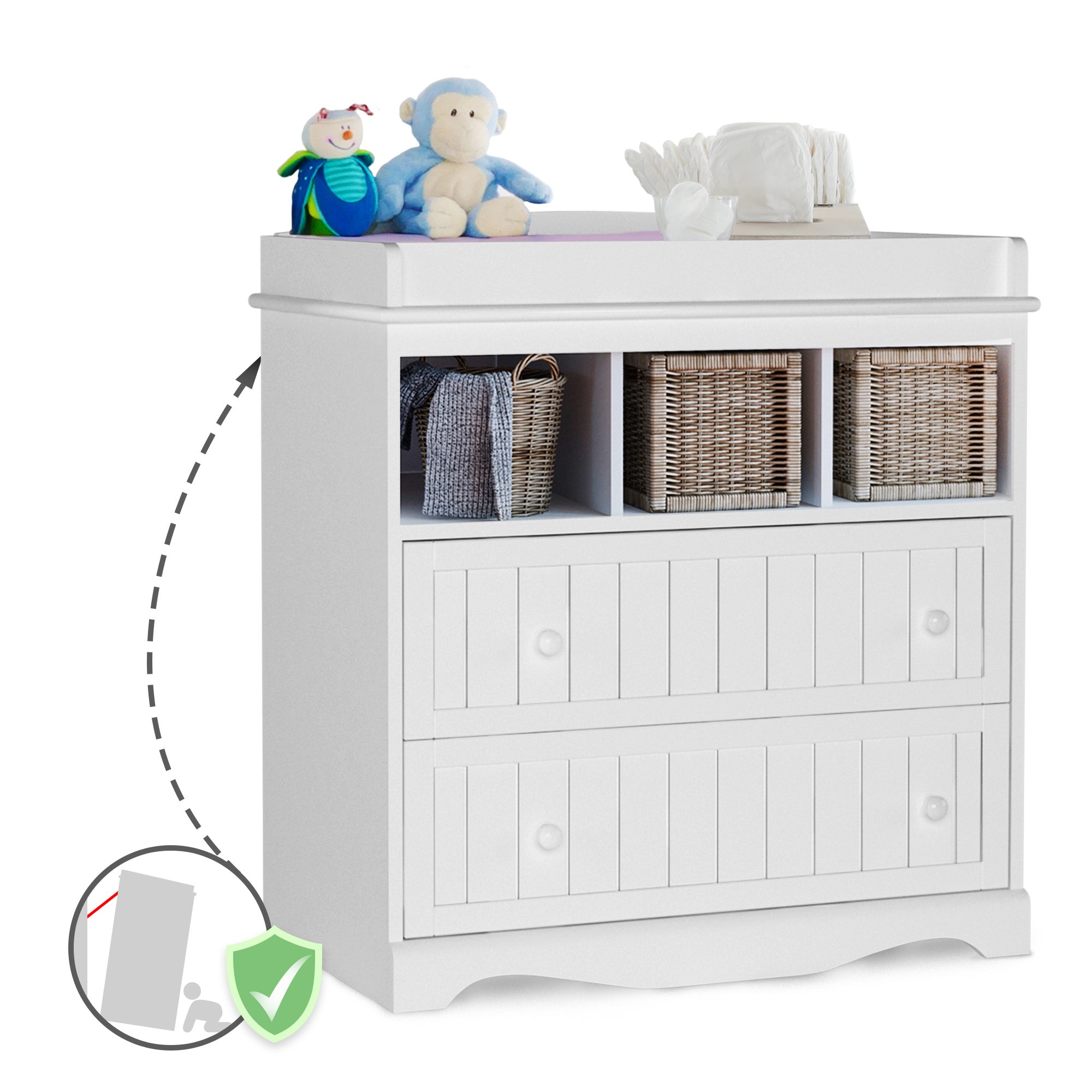 Fasciatoio Neonato con Cassettiera - 2 Cassetti, 3 Scomparti Aperti ...