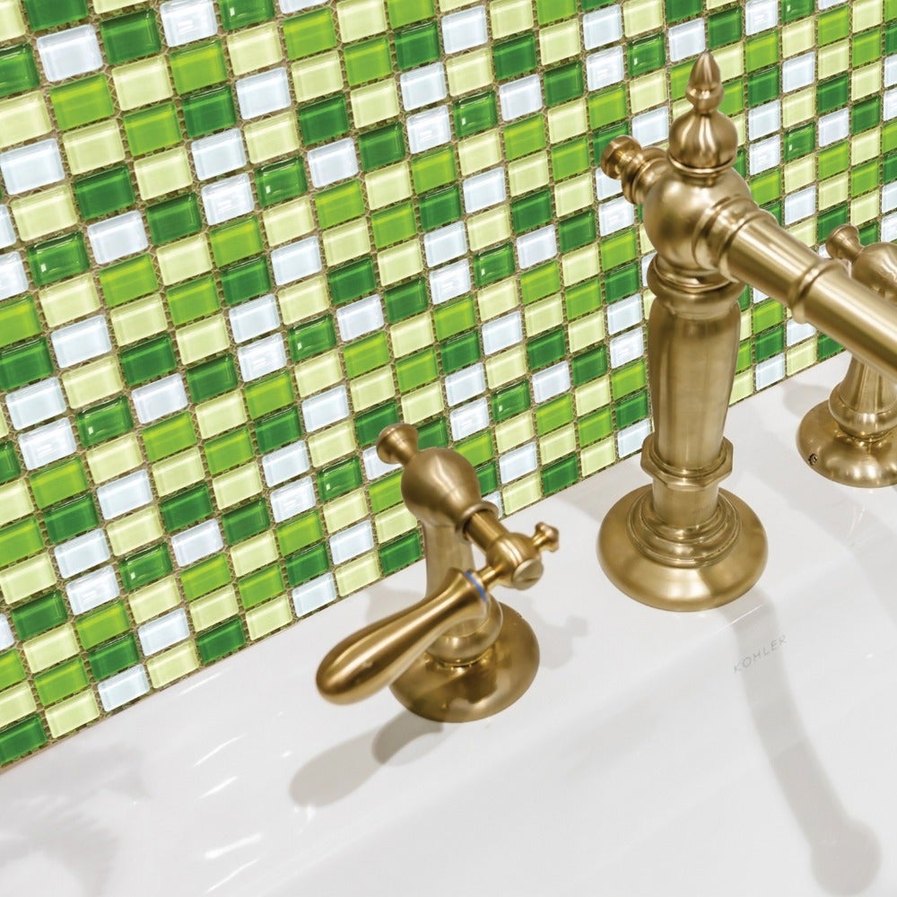 Lot de 18 carreaux autocollants à motif quadrillé vert (10 x 10 cm ...