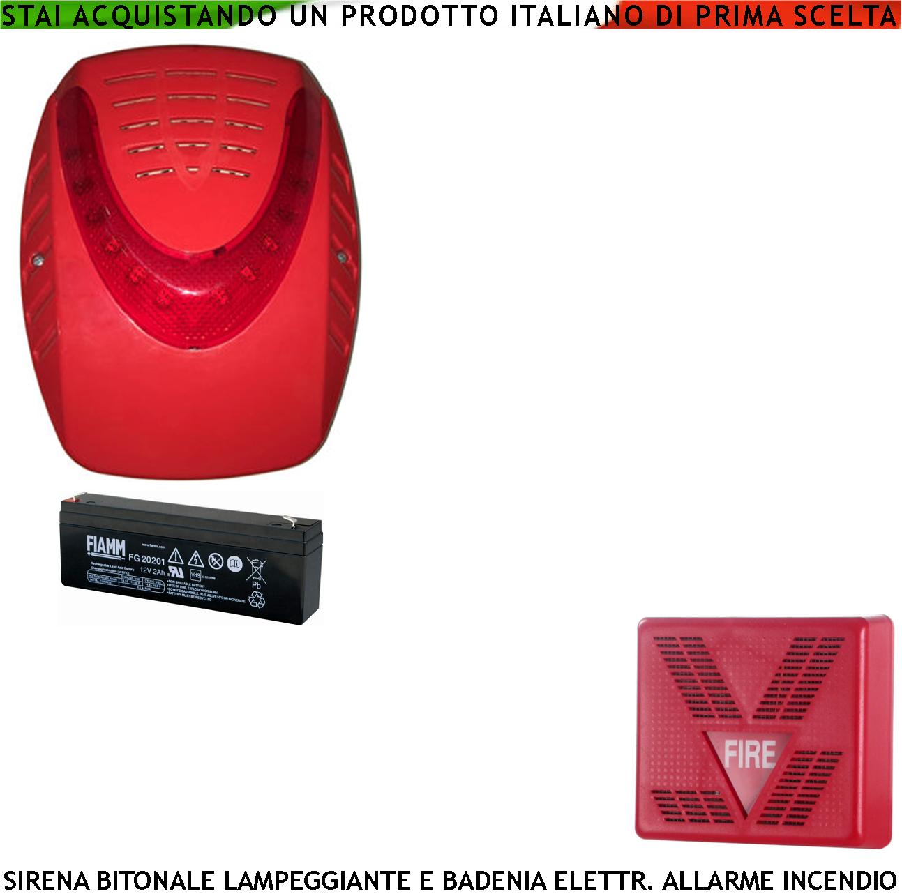 SIRENA ELETTRONICA LAMPEGGIANTE LED ROSSA ESTERNA ALLARME INCENDIO ...