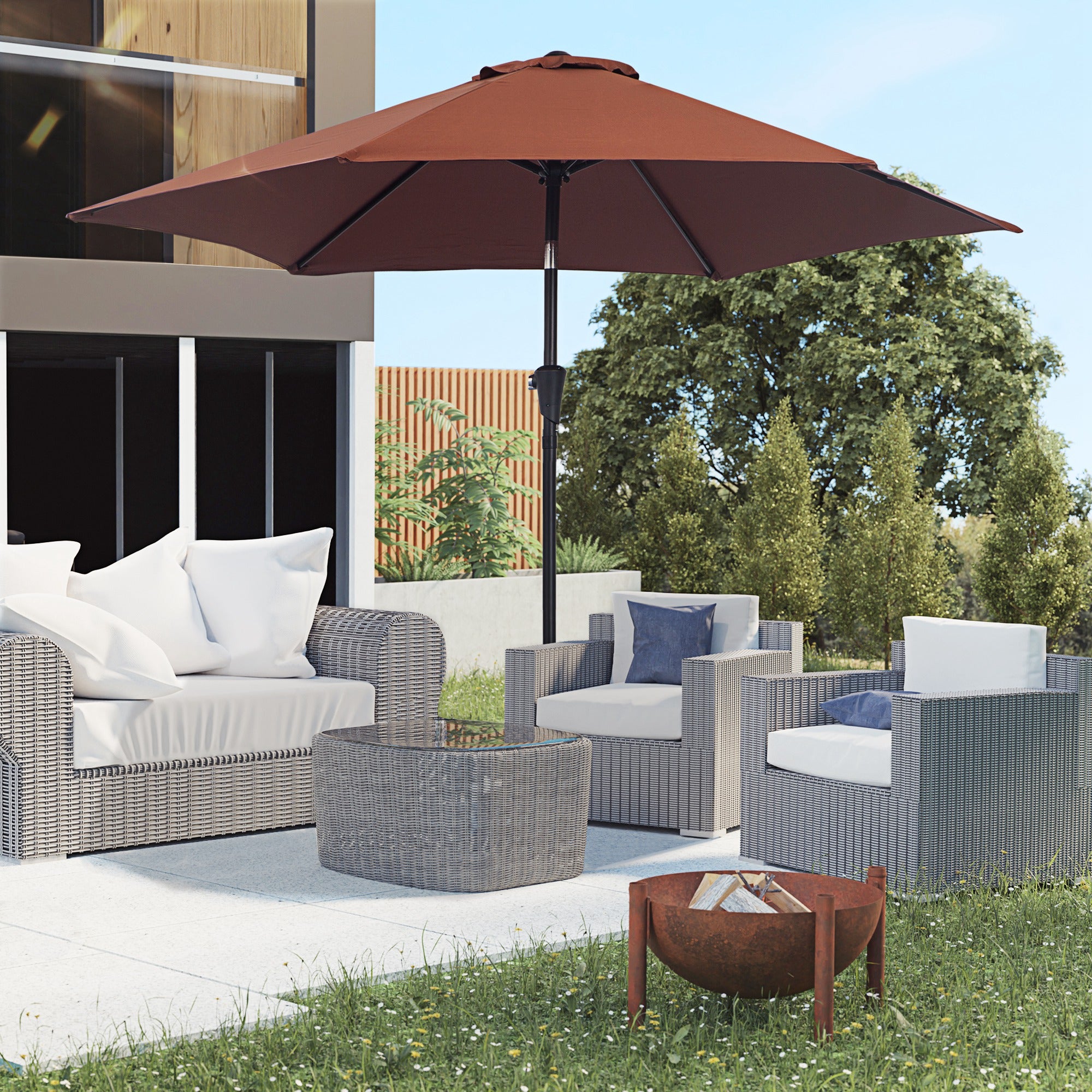 Parasol de jardin 260 cm avec manivelle, angle réglable, parasol de ...