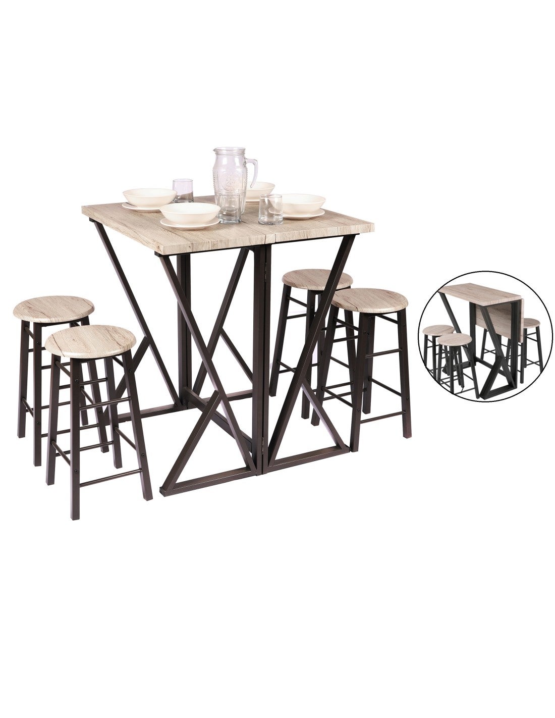 Ensemble de bar pliable avec 4 tabourets – Dimensions 100x60x89 cm ...