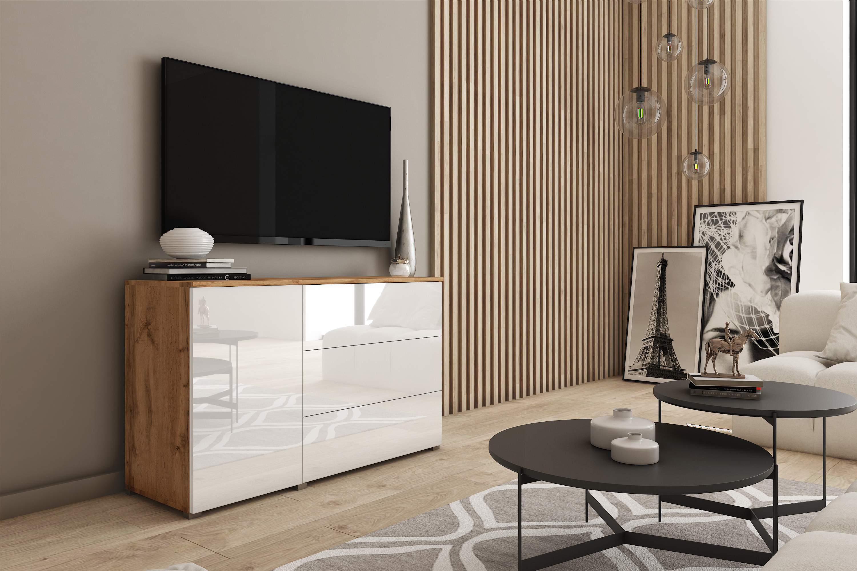 Minio go for it, Commode PARMA 110 cm Chêne Wotan / Blanc brillant | Leroy Merlin