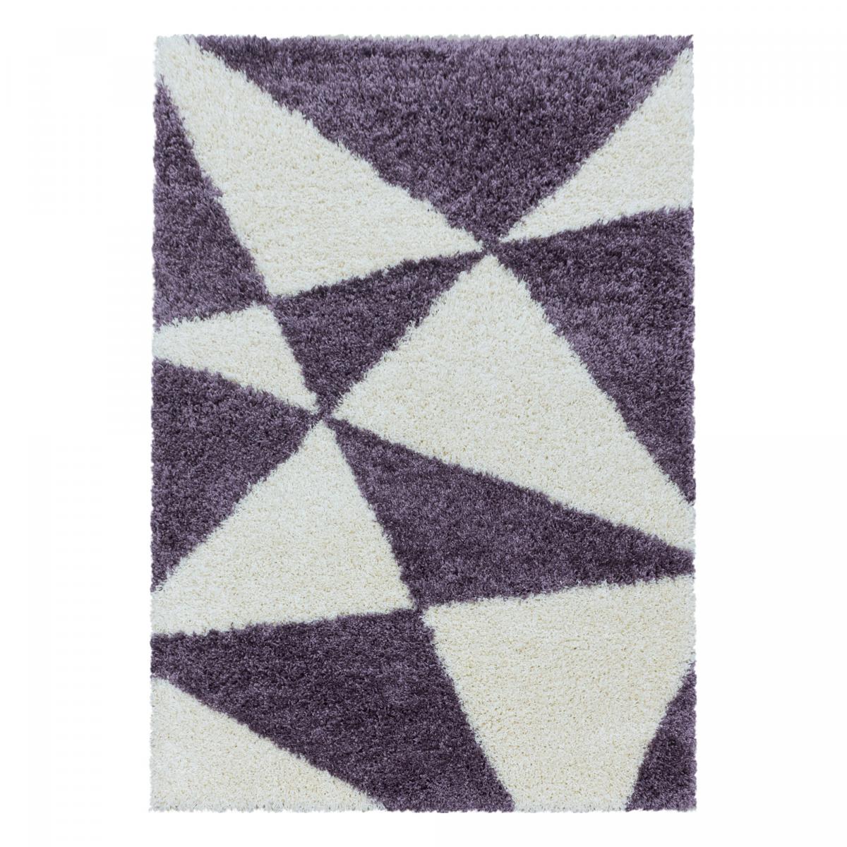Tapis shaggy 160x230 rectangle tissé violet et crème motif géométrique | Leroy Merlin