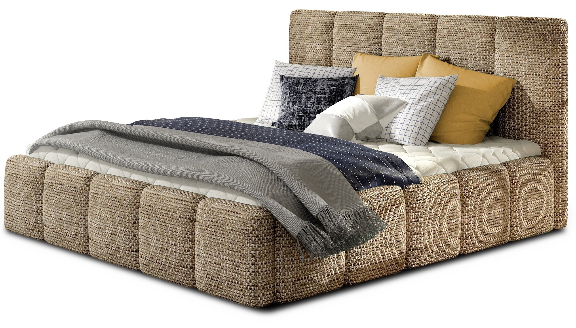 Lit adulte avec coffre de rangement Vika – Tissu capitonné-Couleur ...