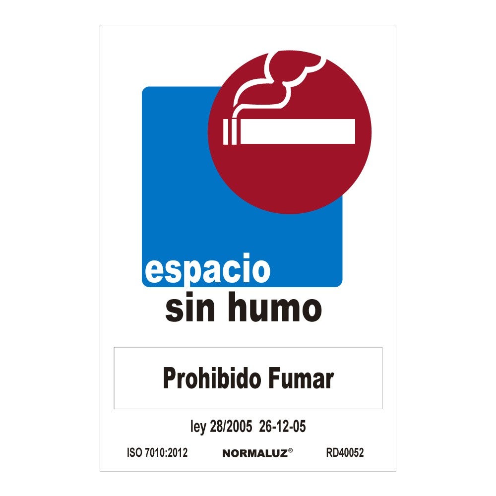 SINAL "ESPACIO SIN HUMO-PROHIBIDO FUMAR" (PVC 0,7mm) 30x40cm NORMALUZ ...
