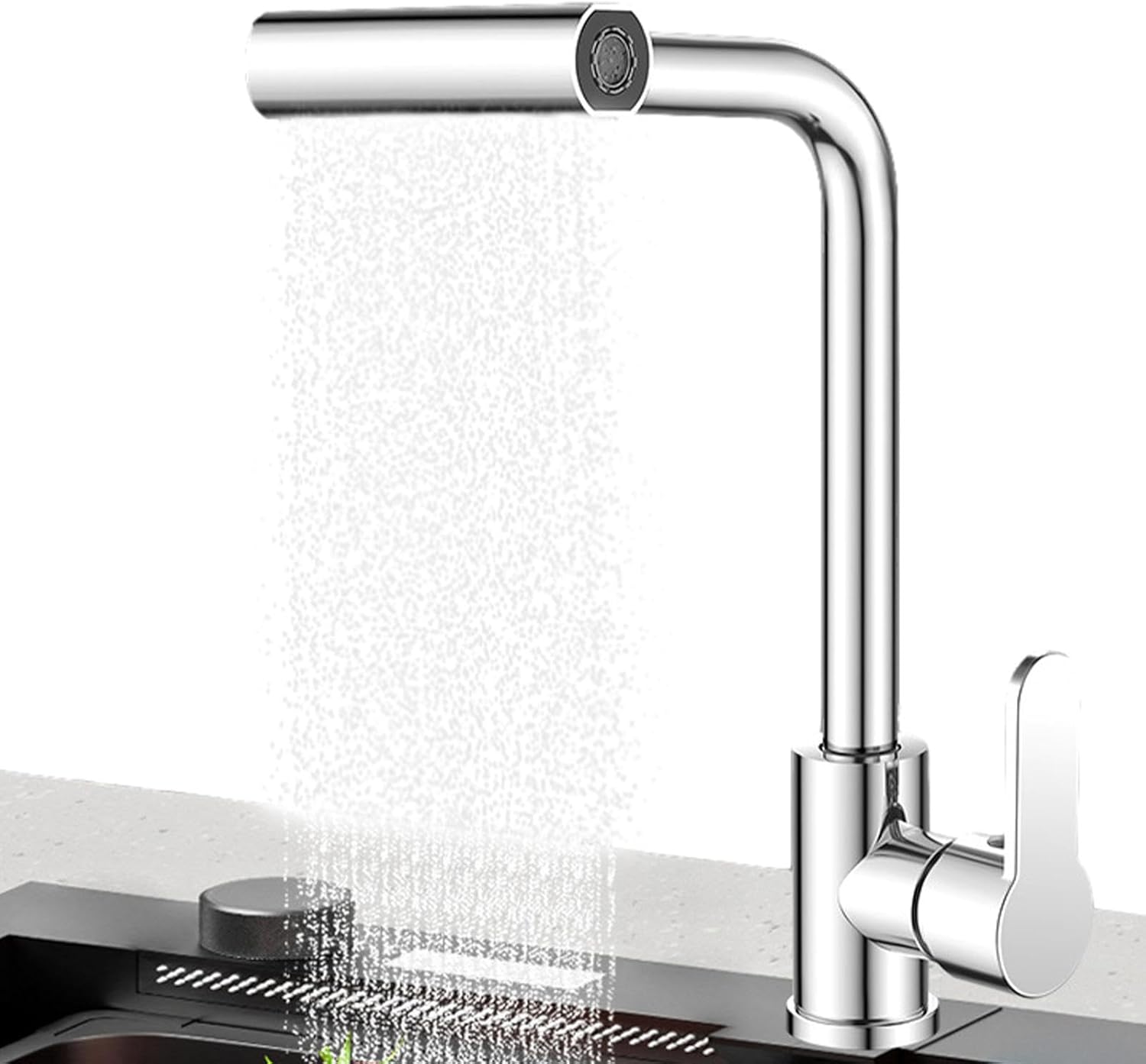 Robinet cascade de cuisine, robinet d'évier rotatif à poignée unique ...