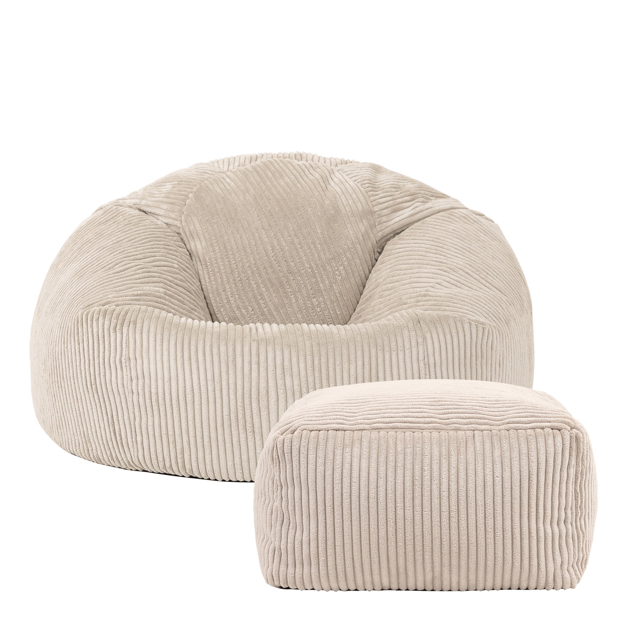 Pouf avec repose-pied Icon, salon, chambre velours côtelé beige galet ...