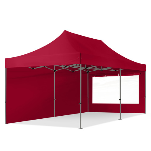 3x6 m Carpa plegable, PREMIUM acero 40mm, 2 laterales con ventanas panorámicas, rojo | Leroy Merlin
