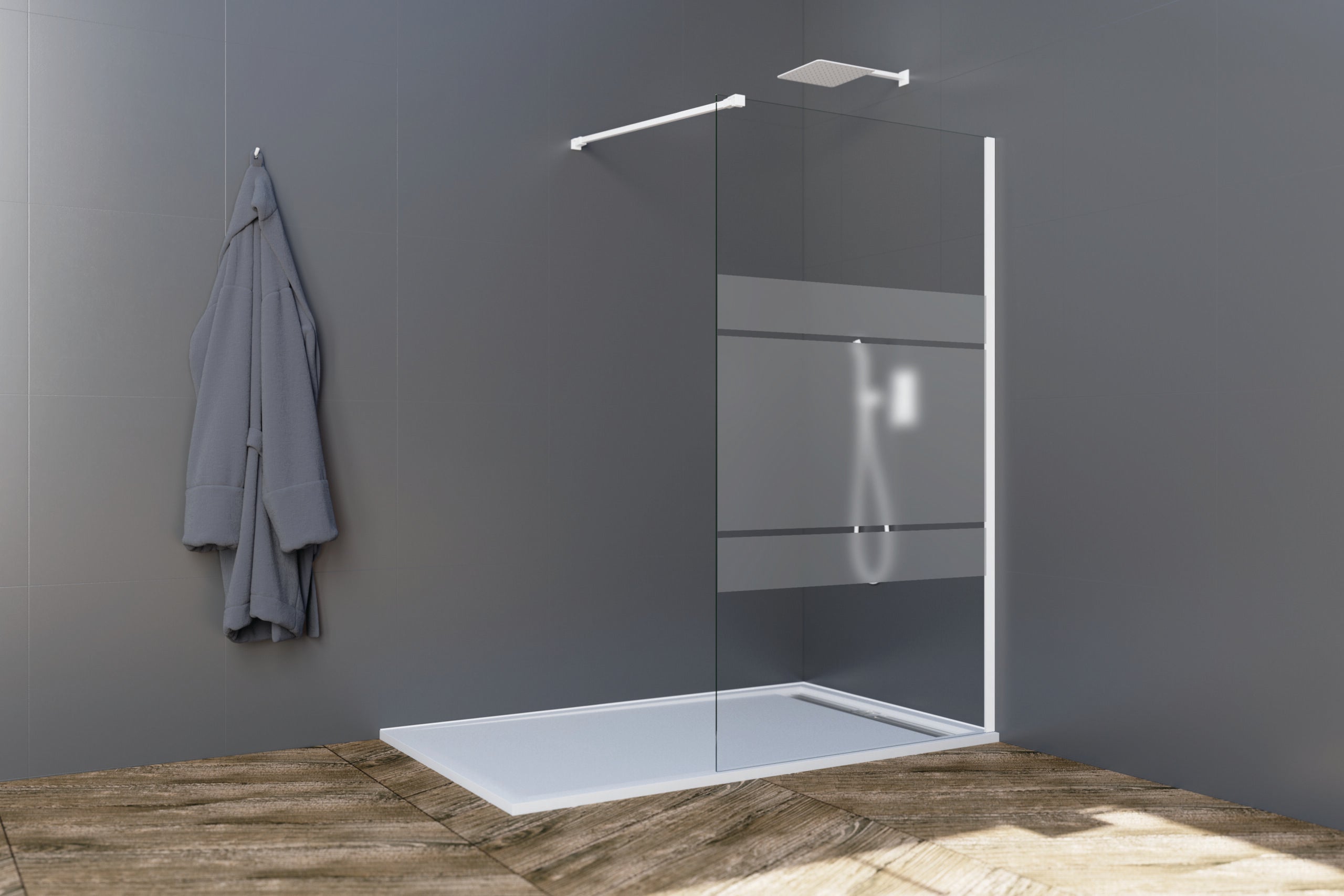 Paroi fixe de douche SCREEN Blanc Décoré 86,5-88 cm (Comprend bras de ...