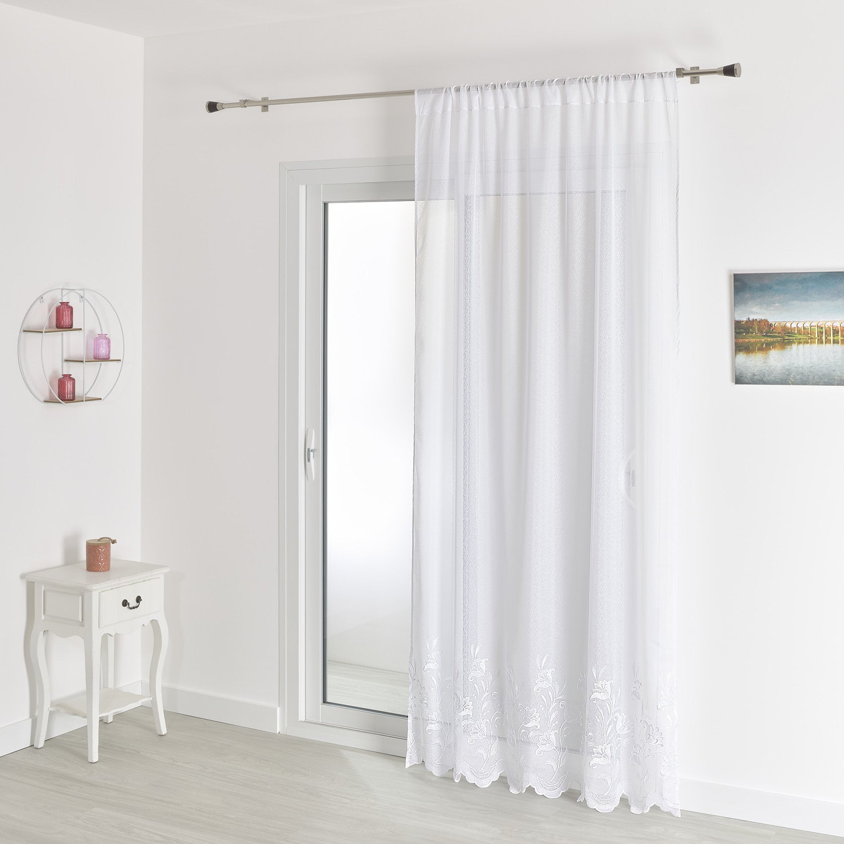 Voilage sablé base brodée - Blanc - 300x240 cm - Polyester | Leroy Merlin