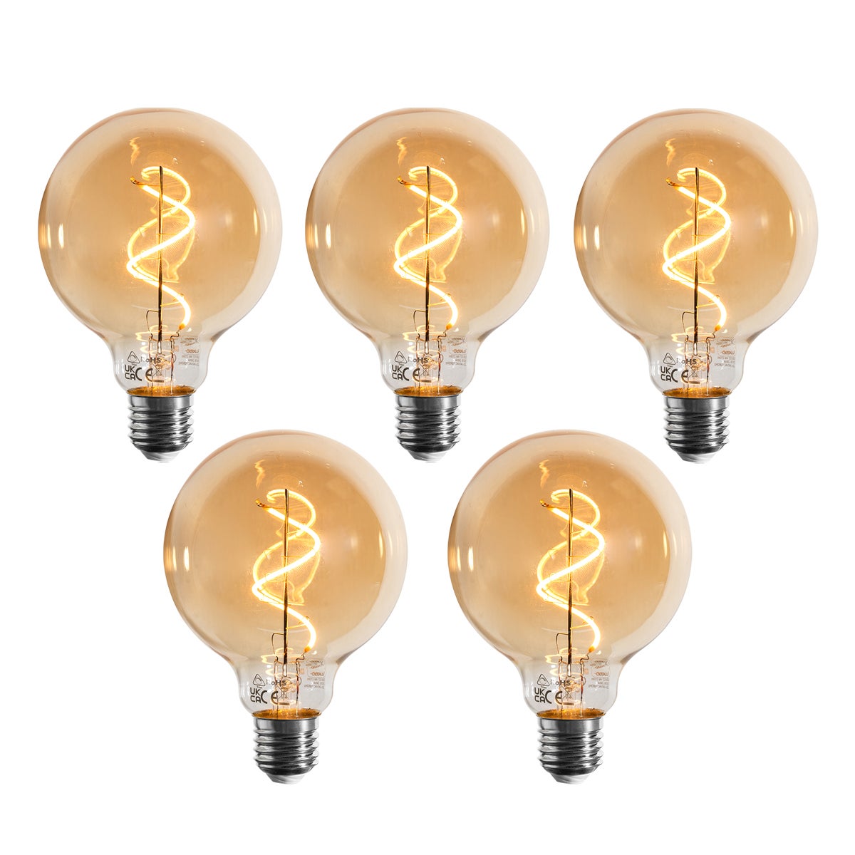 Lot de 5 ampoules LED E27 à filament spiralé G95 dorées 4W 270 lm 2100K à intensité variable ...
