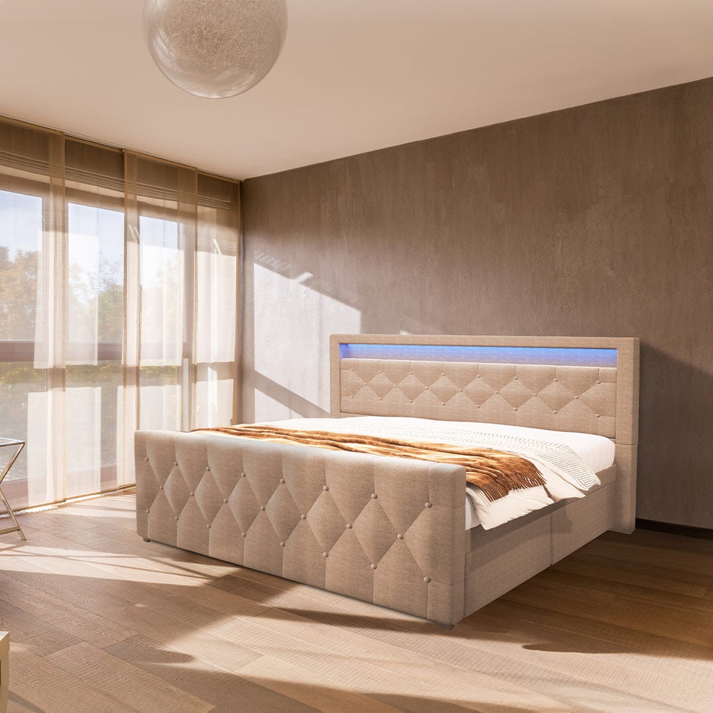 HOME DELUXE - Lit rembourré VELARA - 140 x 200 cm, couleur : beige ...