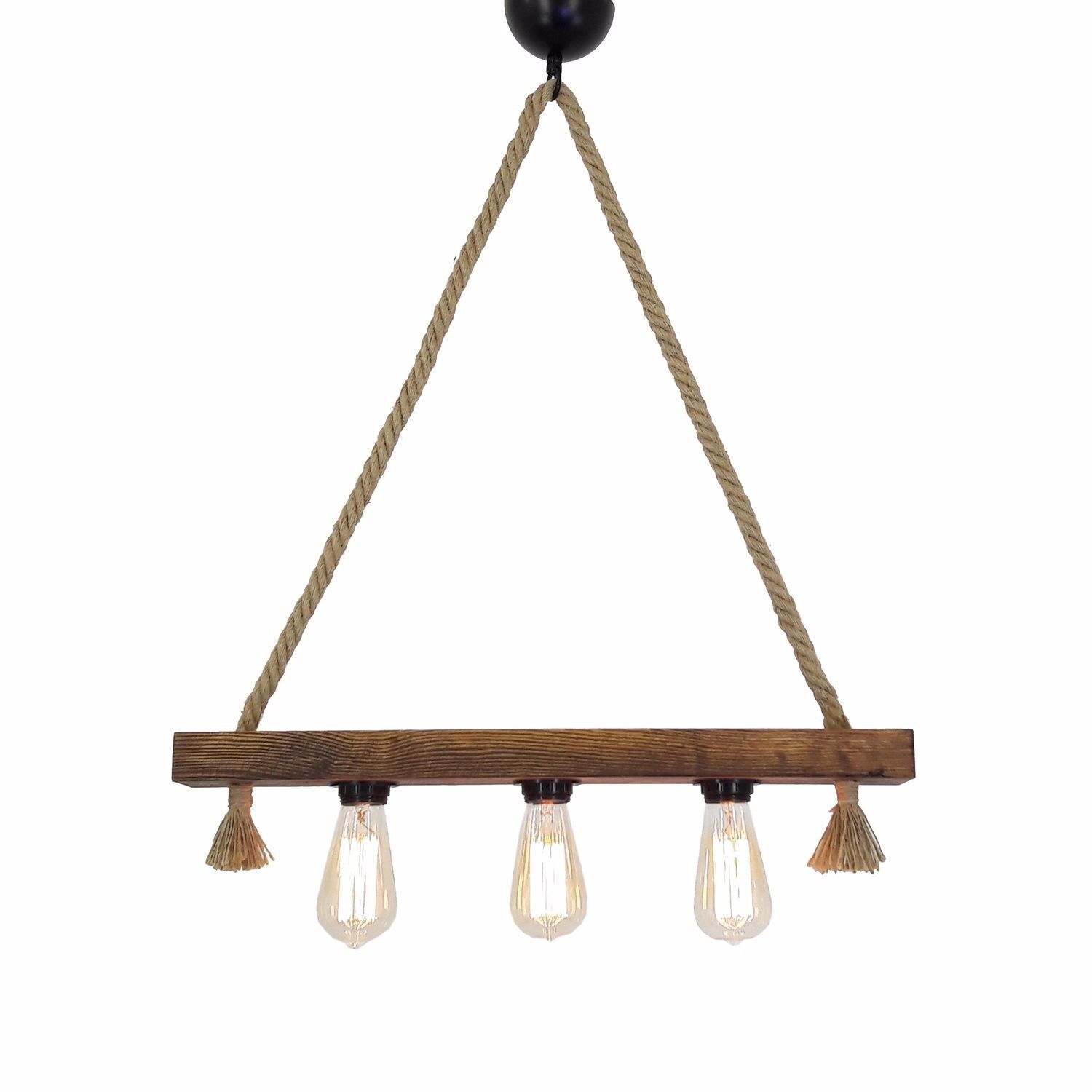 Suspension style rustique 3 lampes alignées Tarane L60cm Pin massif ...